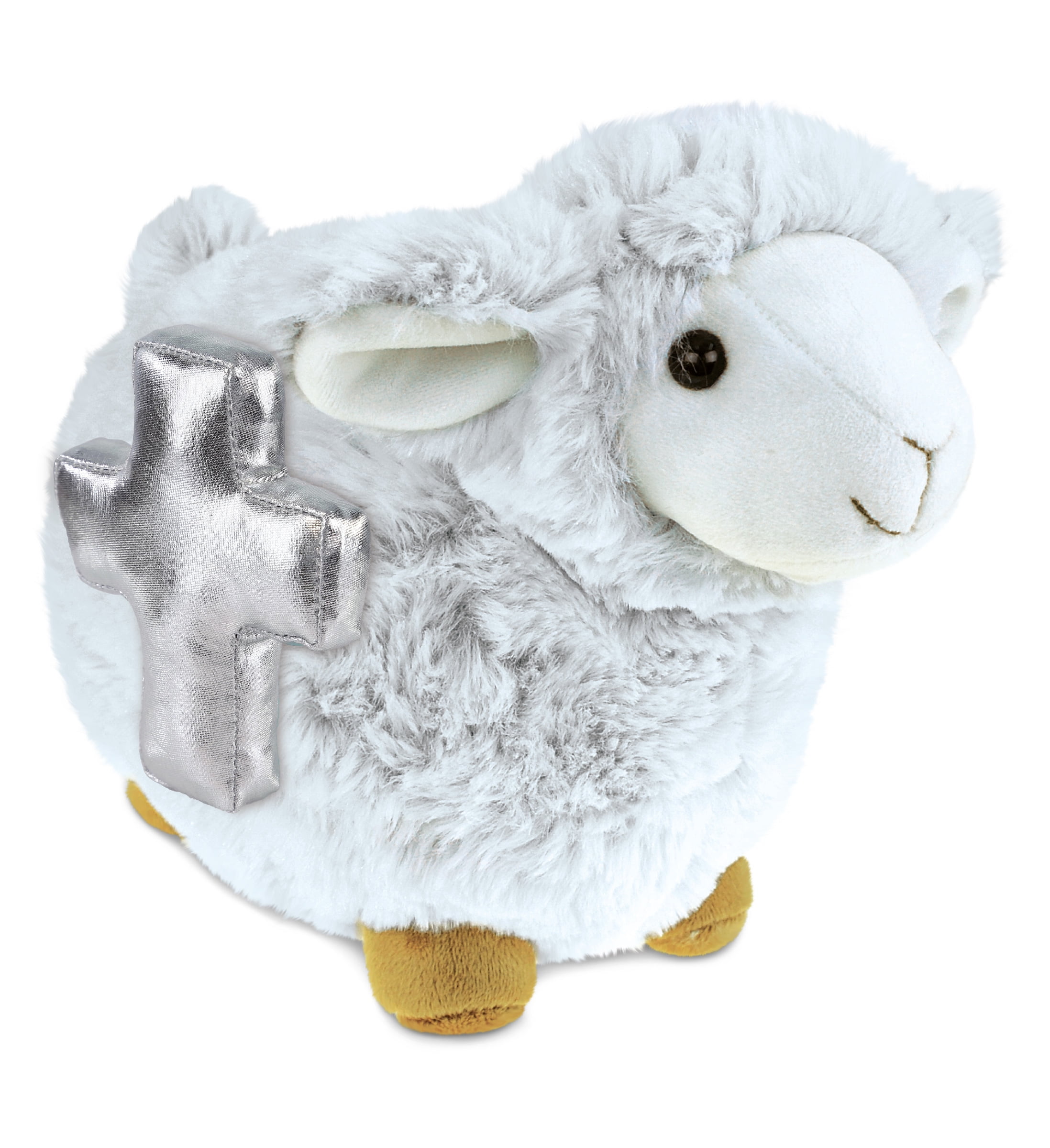 DolliBu Fluffy White Sheep Stuffed Animal with Silver Cross Plush ...