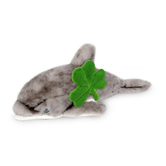 DolliBu Gray Dolphin Stuffed Animal with Green Plush Shamrock, Cute ...