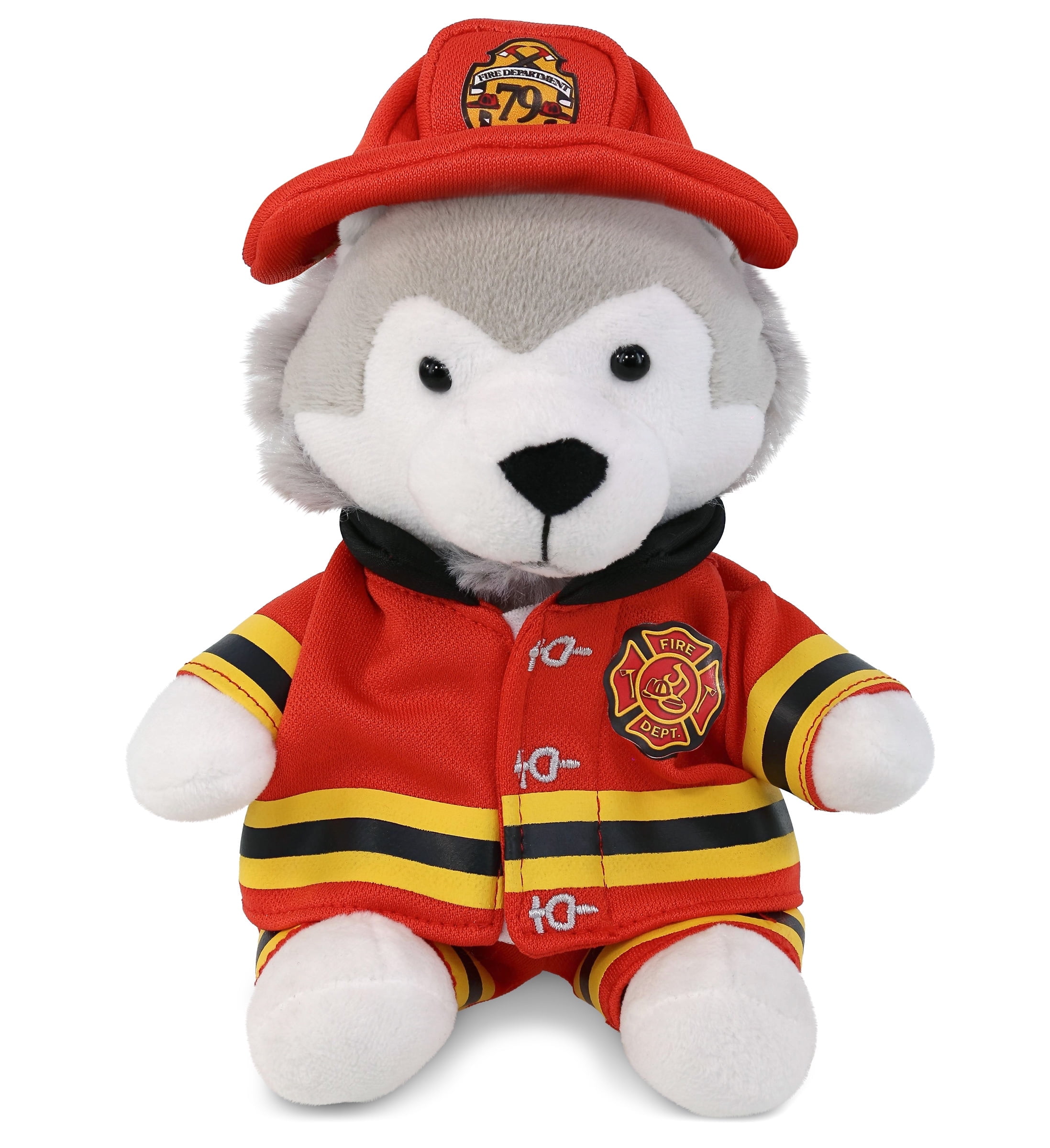 DolliBu Gray Wolf Firefighter Stuffed Animal - Super Soft Wolf Fireman ...