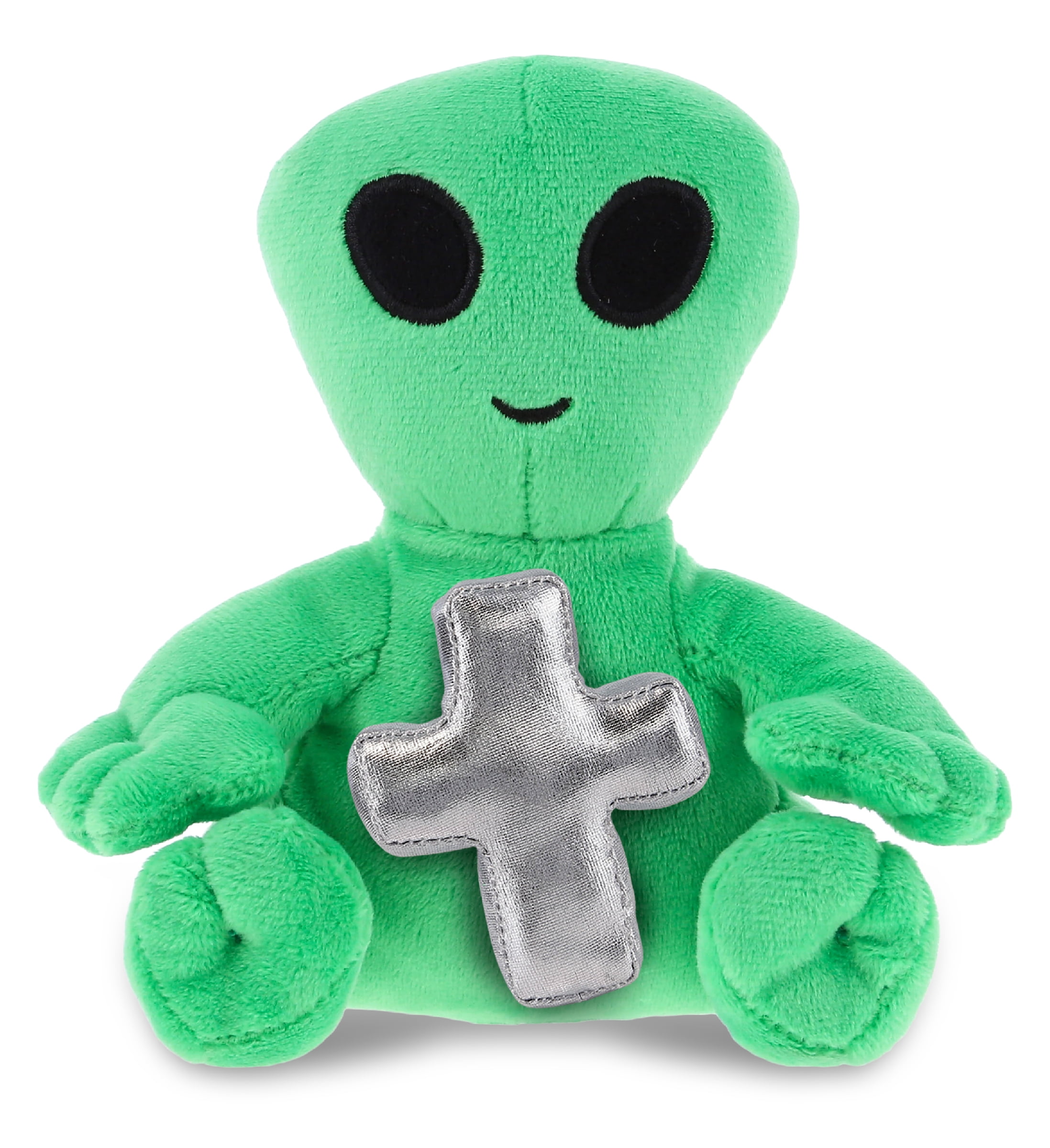 DolliBu Green Alien Stuffed Animal with Silver Cross Plush - Religious ...