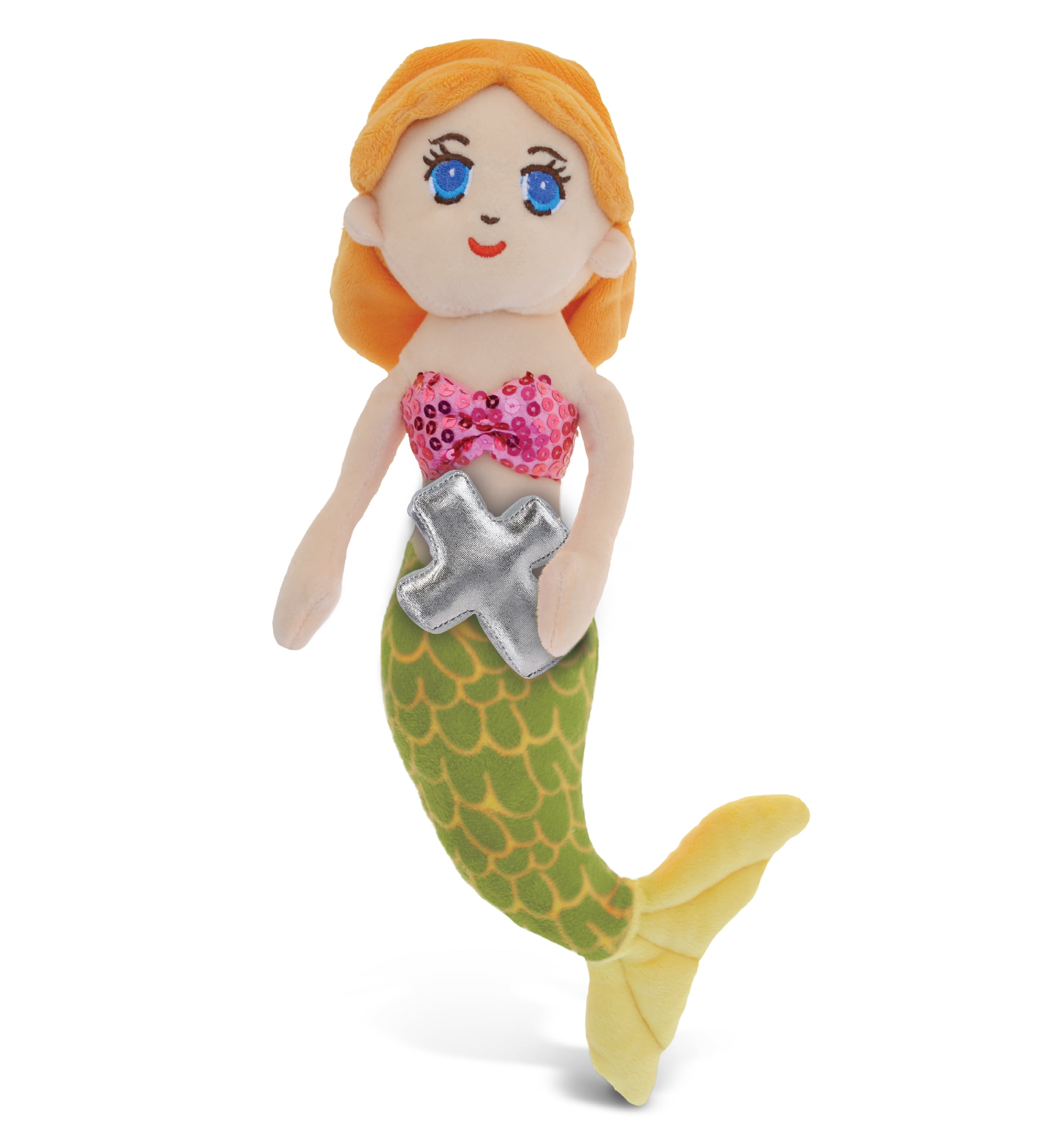 DolliBu Green Mermaid Stuffed Animal with Silver Cross Plush ...