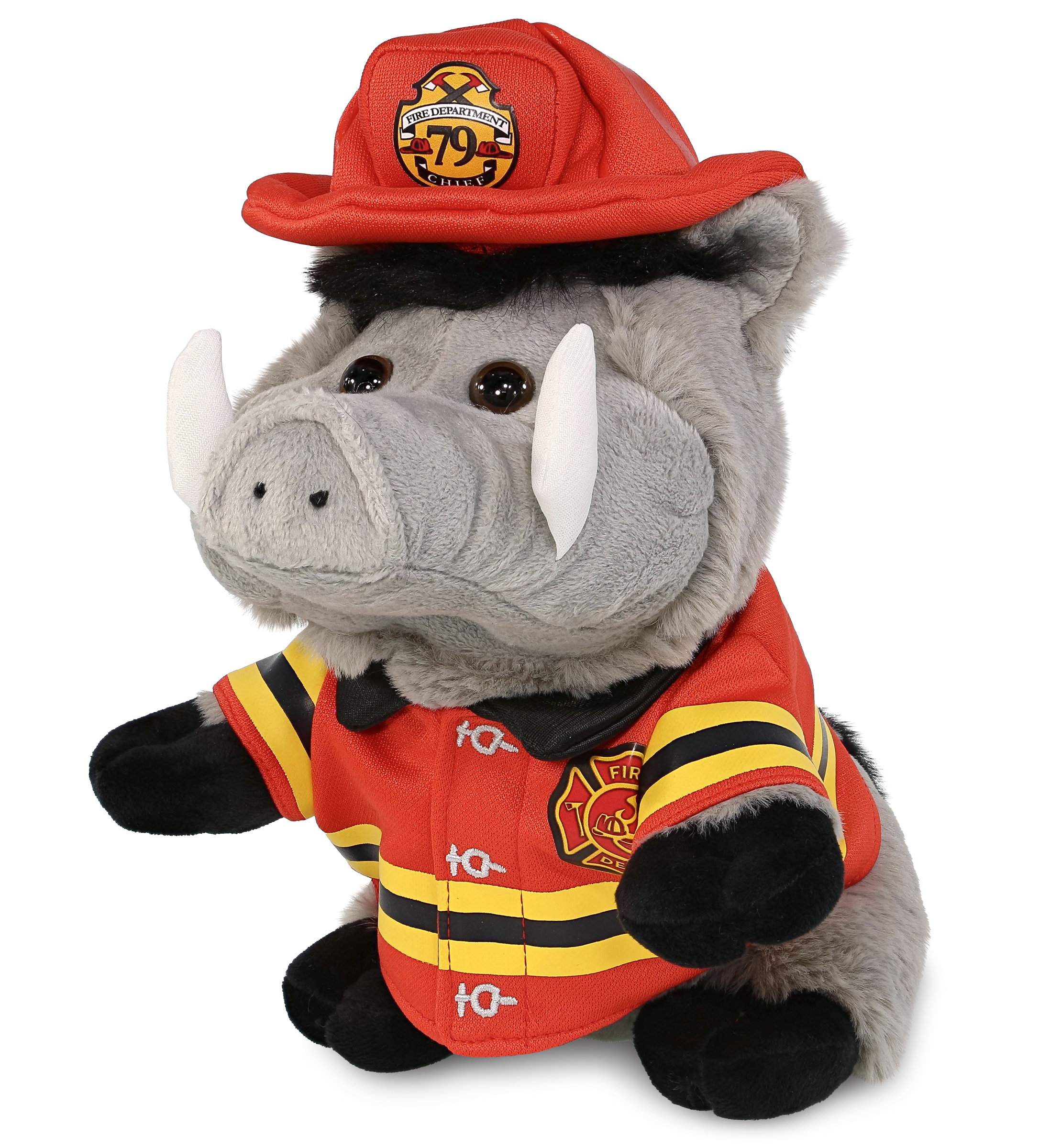 DolliBu Grey Boar Firefighter Stuffed Animal - Super Soft Boar with Red ...