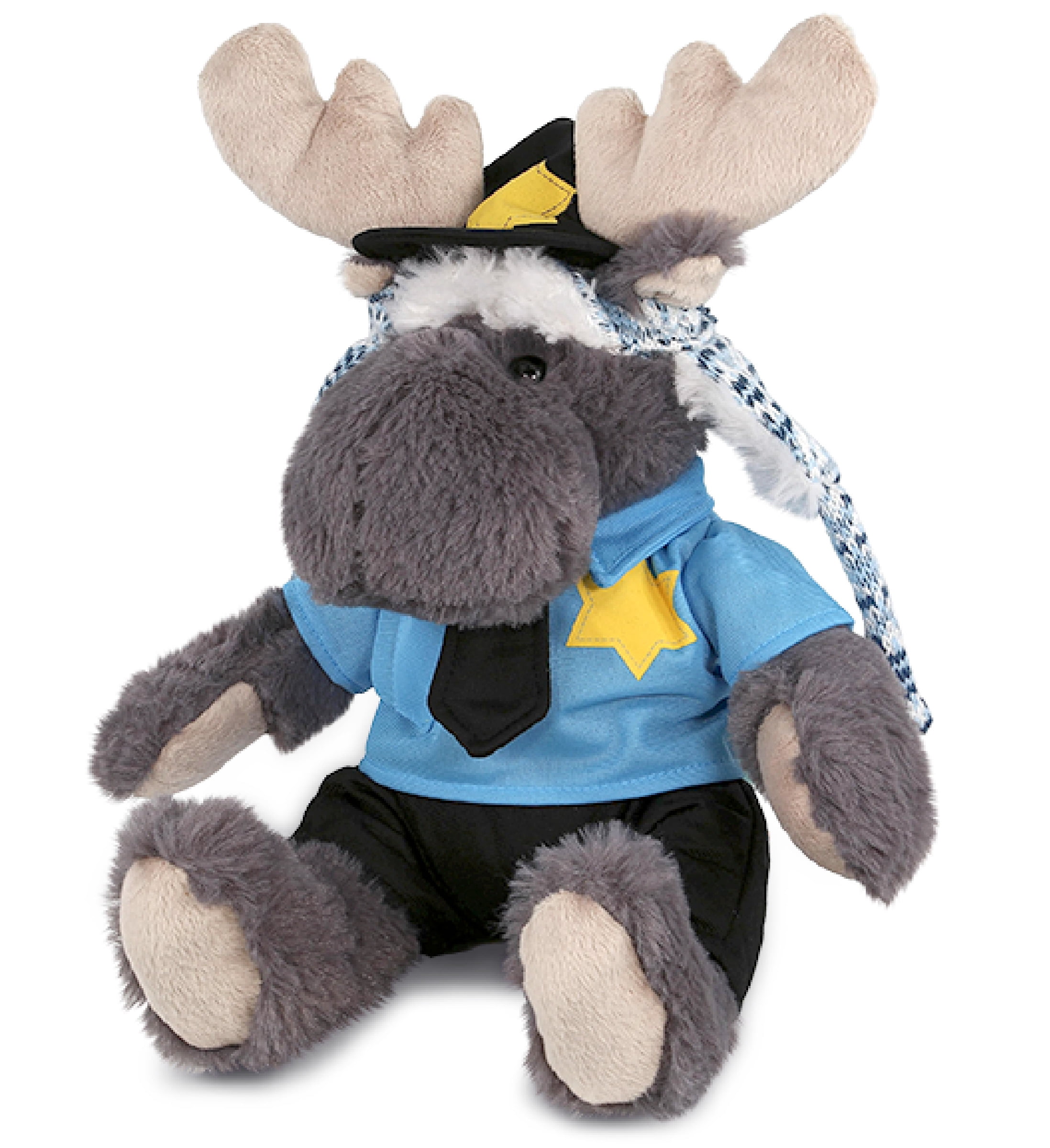 DolliBu Grey Moose Police Officer Plush Toy - Soft Moose Cop Stuffed ...