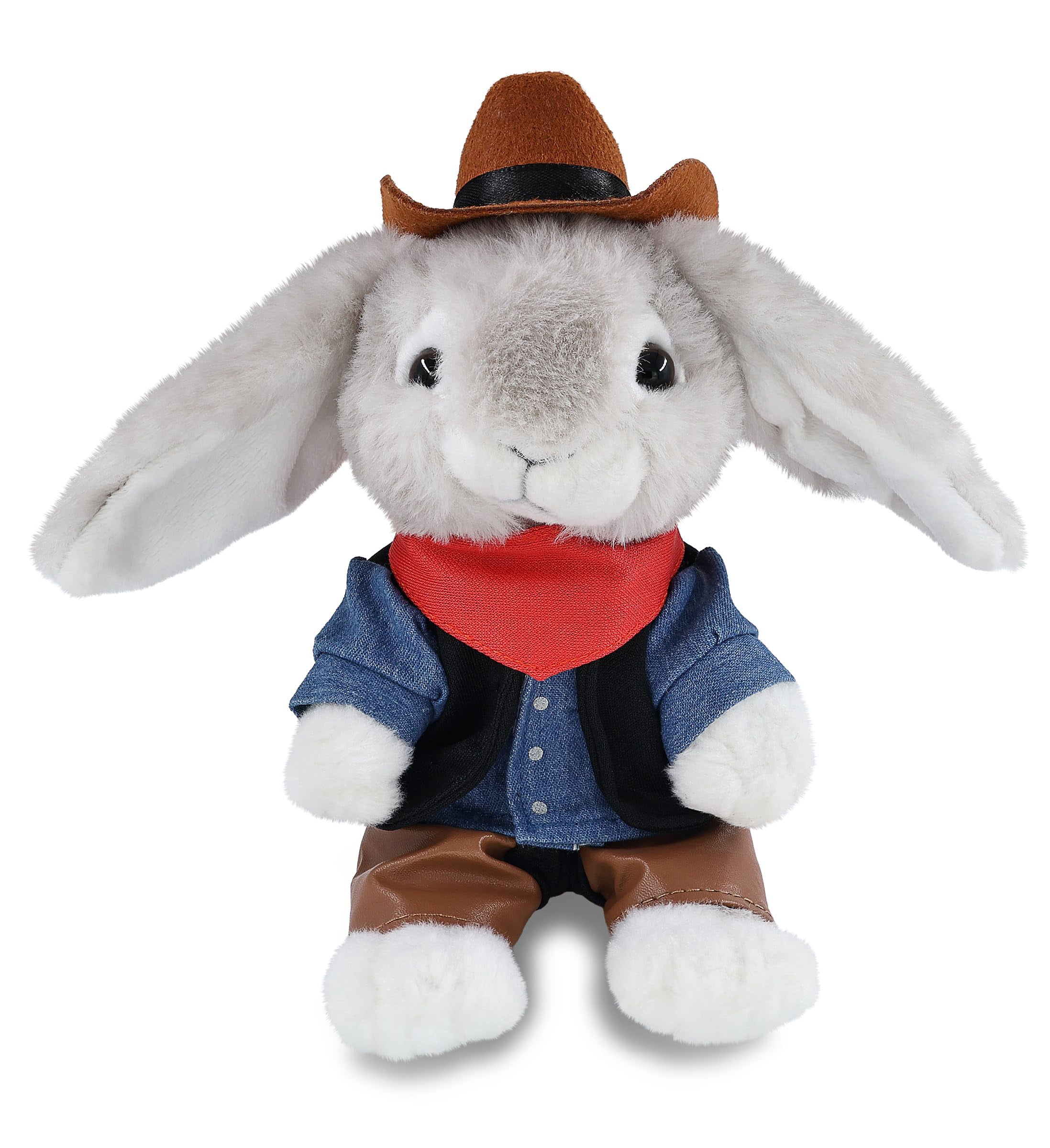DolliBu Grey Rabbit Stuffed Animal Cowboy Plush - Western-Themed Grey ...
