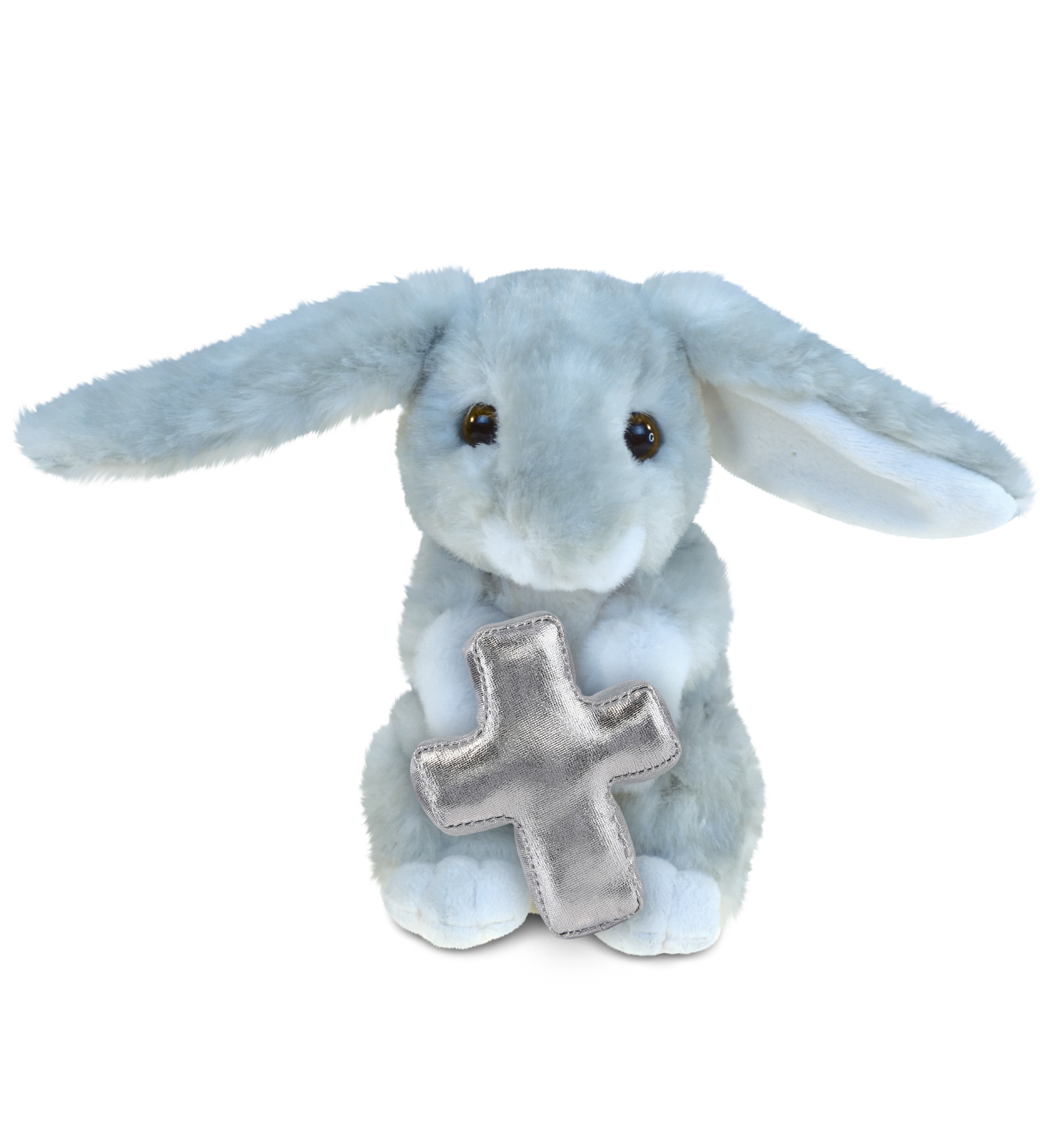 DolliBu Grey Rabbit Stuffed Animal with Silver Cross Plush - Religious ...