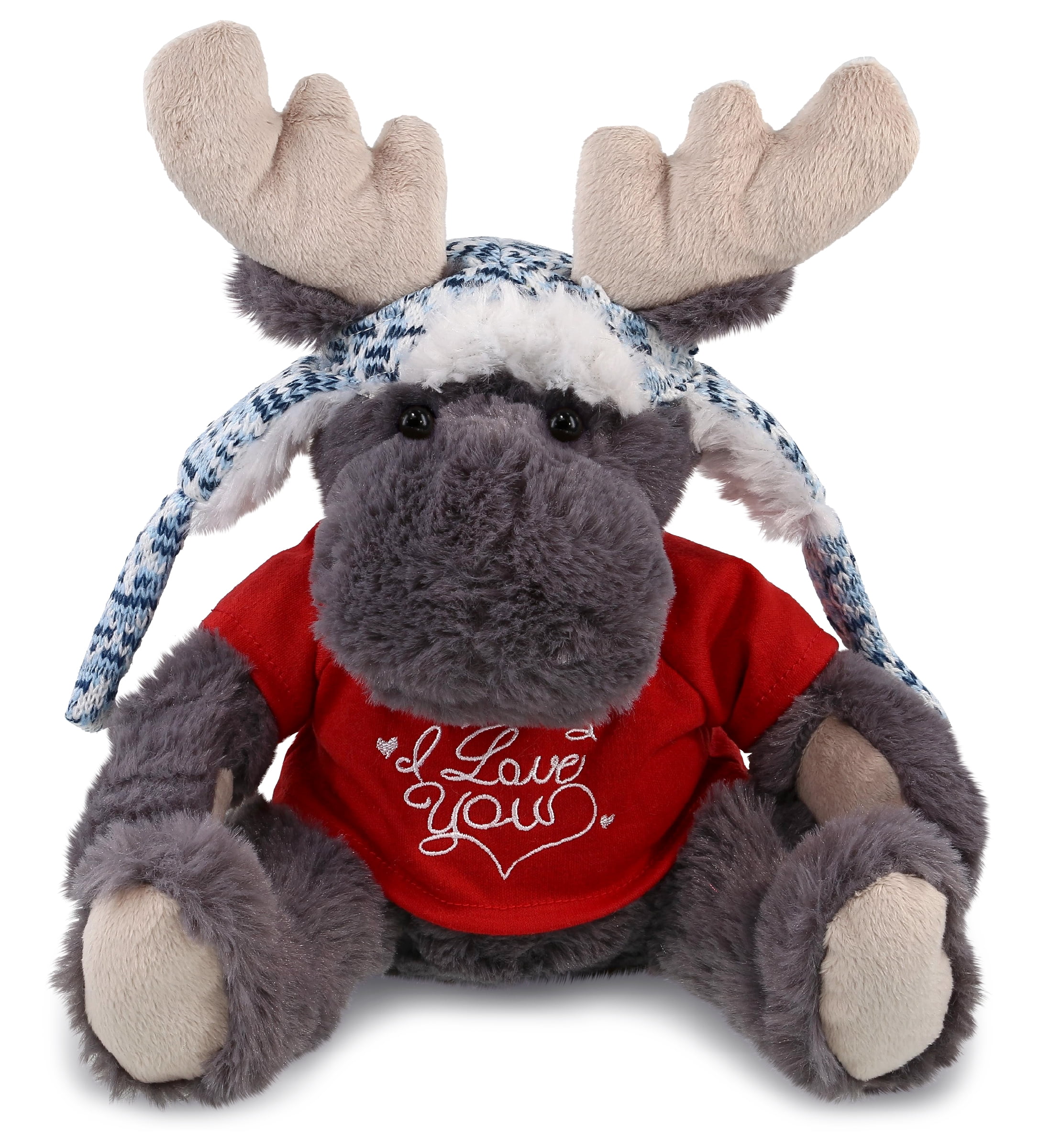 DolliBu I LOVE YOU Grey Moose Plush with Clothes - Cute Stuffed Animal ...