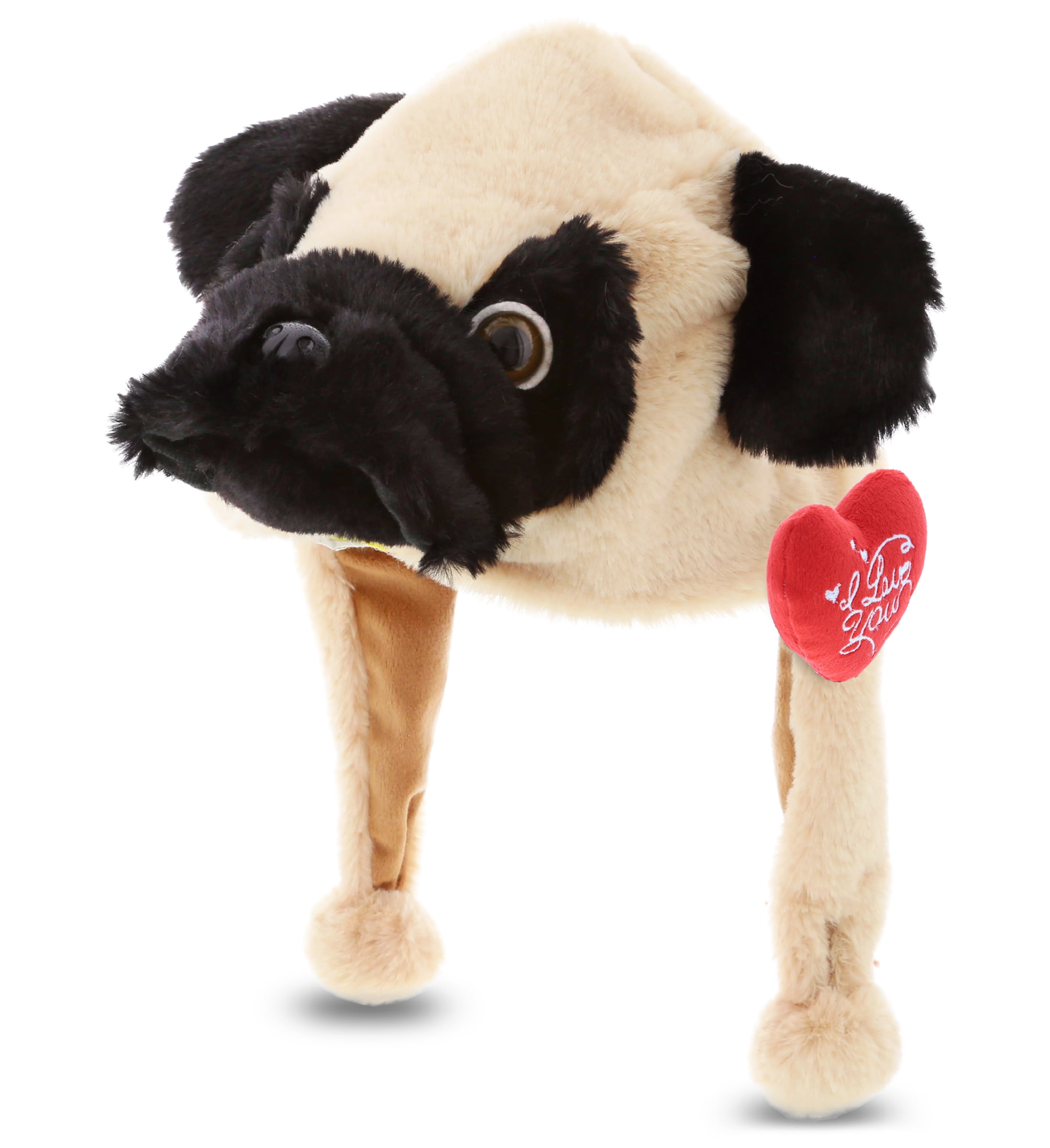 DolliBu I LOVE YOU Pug Dog Plush Hat – Cute Dog Stuffed Hat with Red ...