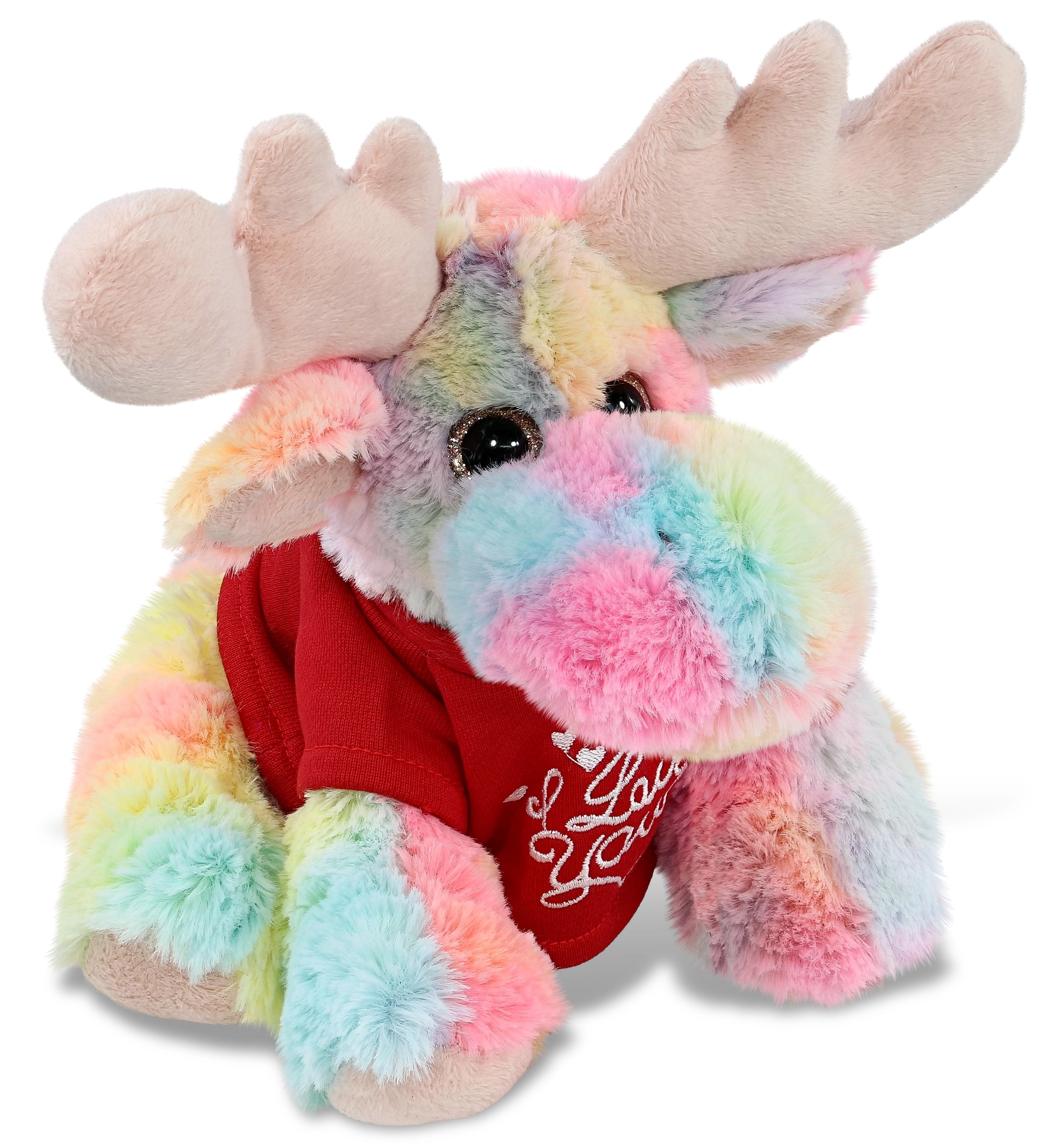 DolliBu I LOVE YOU Rainbow Floppy Moose Plush- Cute Stuffed Animal with ...