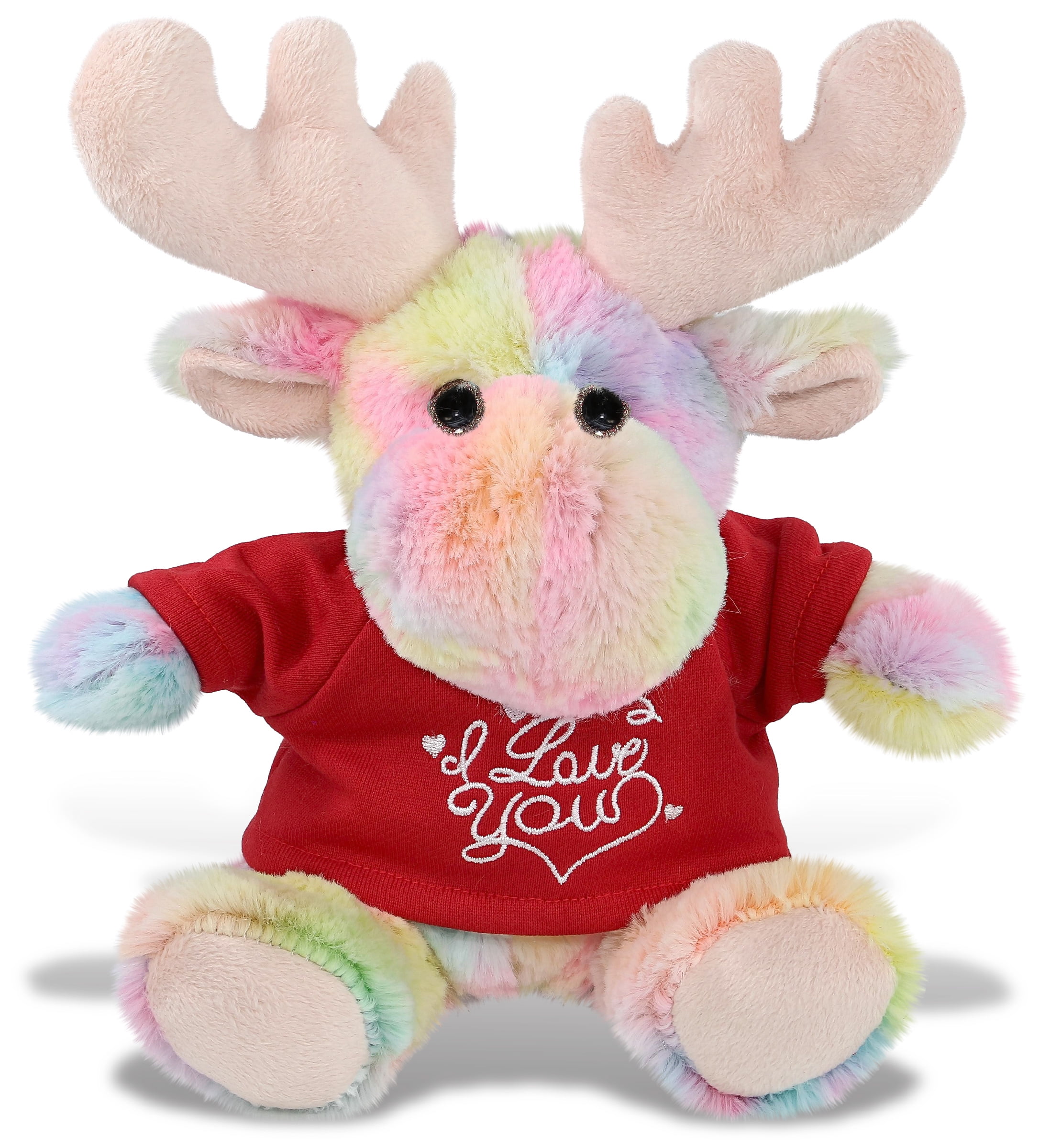 DolliBu I LOVE YOU Rainbow Moose Plush- Cute Stuffed Animal with Red ...