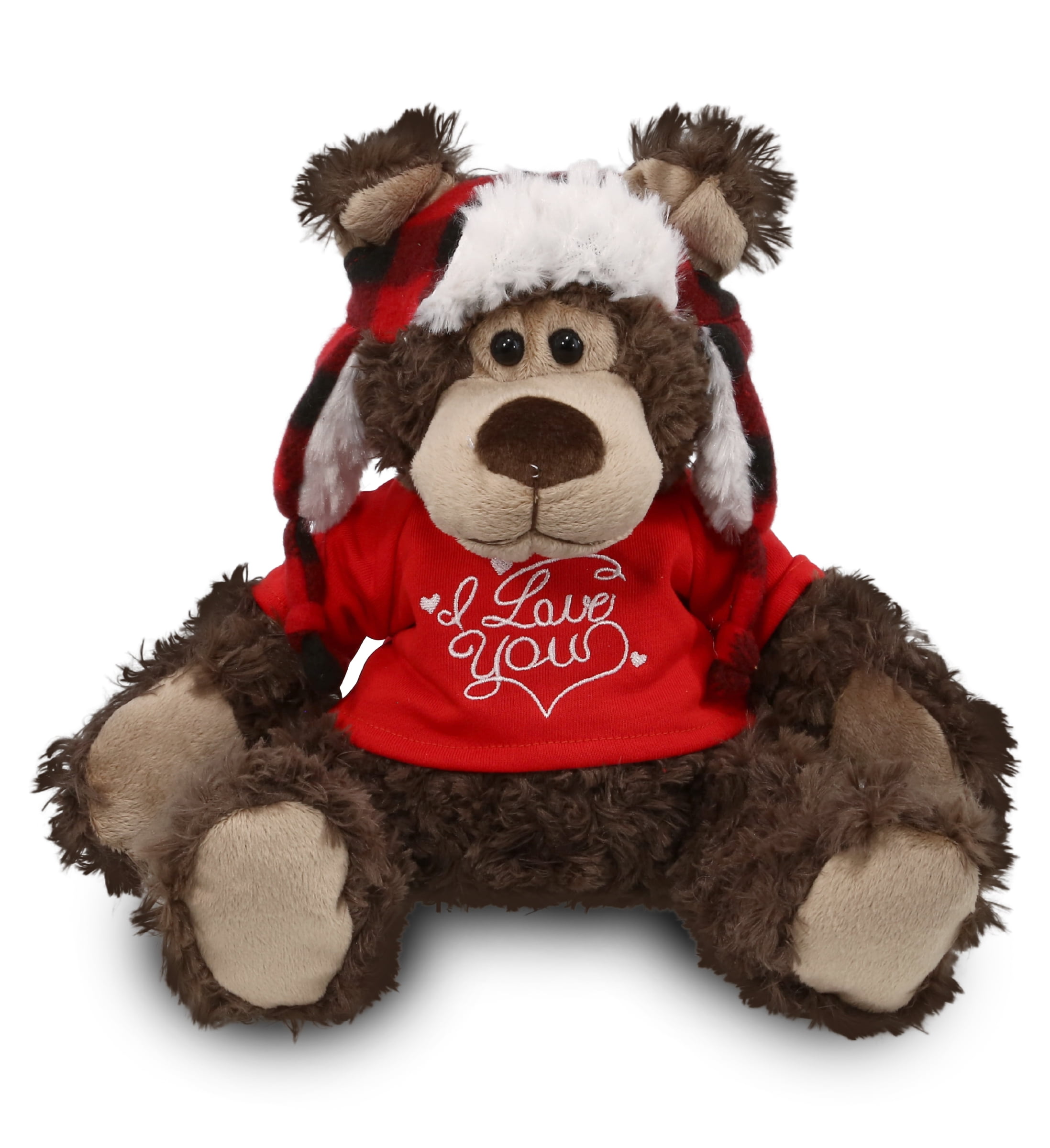 DolliBu I LOVE YOU Red Plaid Outfit- Grizzly Bear Plush- Cute Bear ...