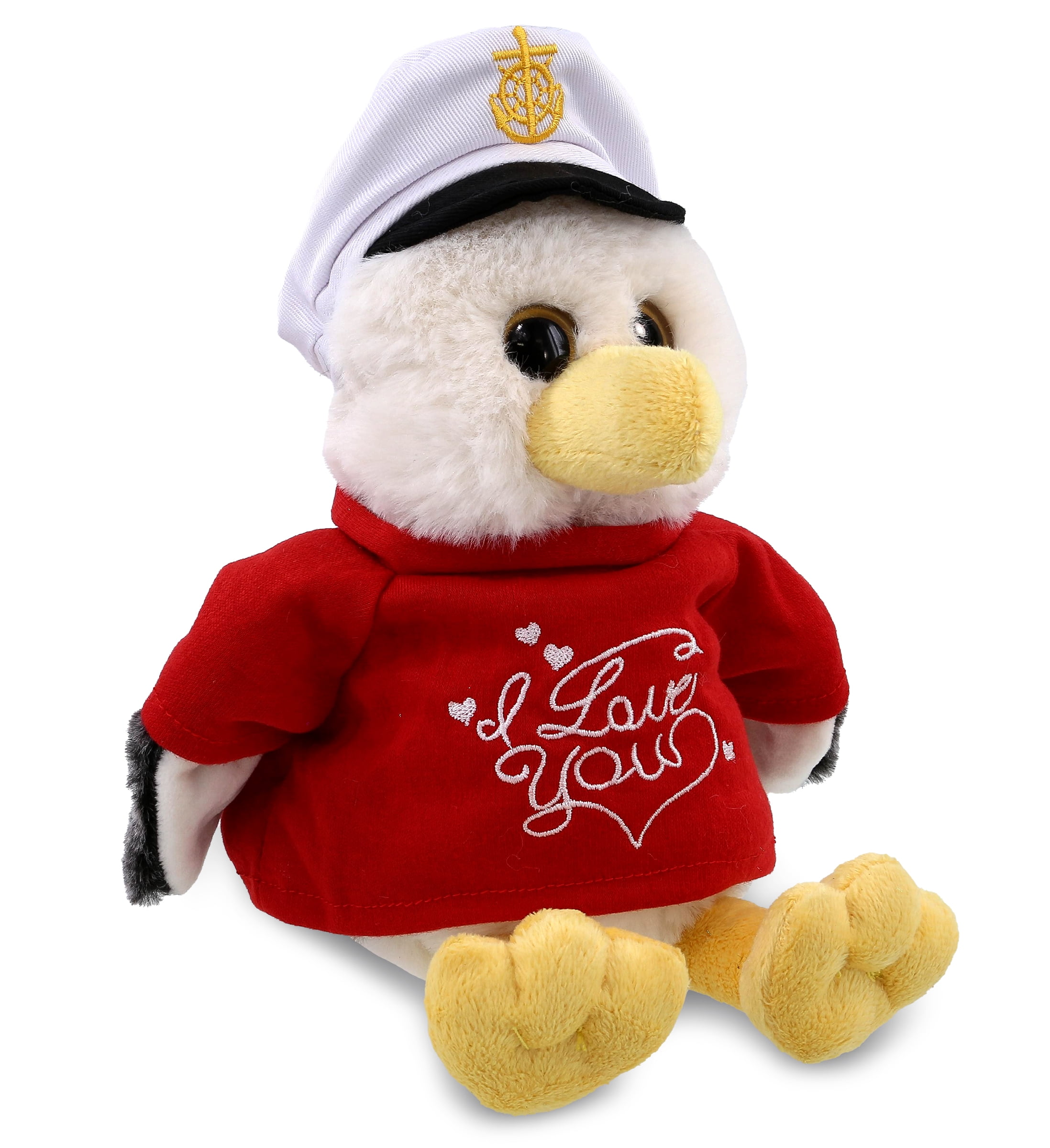 DolliBu I LOVE YOU Seagull Sailor Plush - Cute Stuffed Animal with Red ...