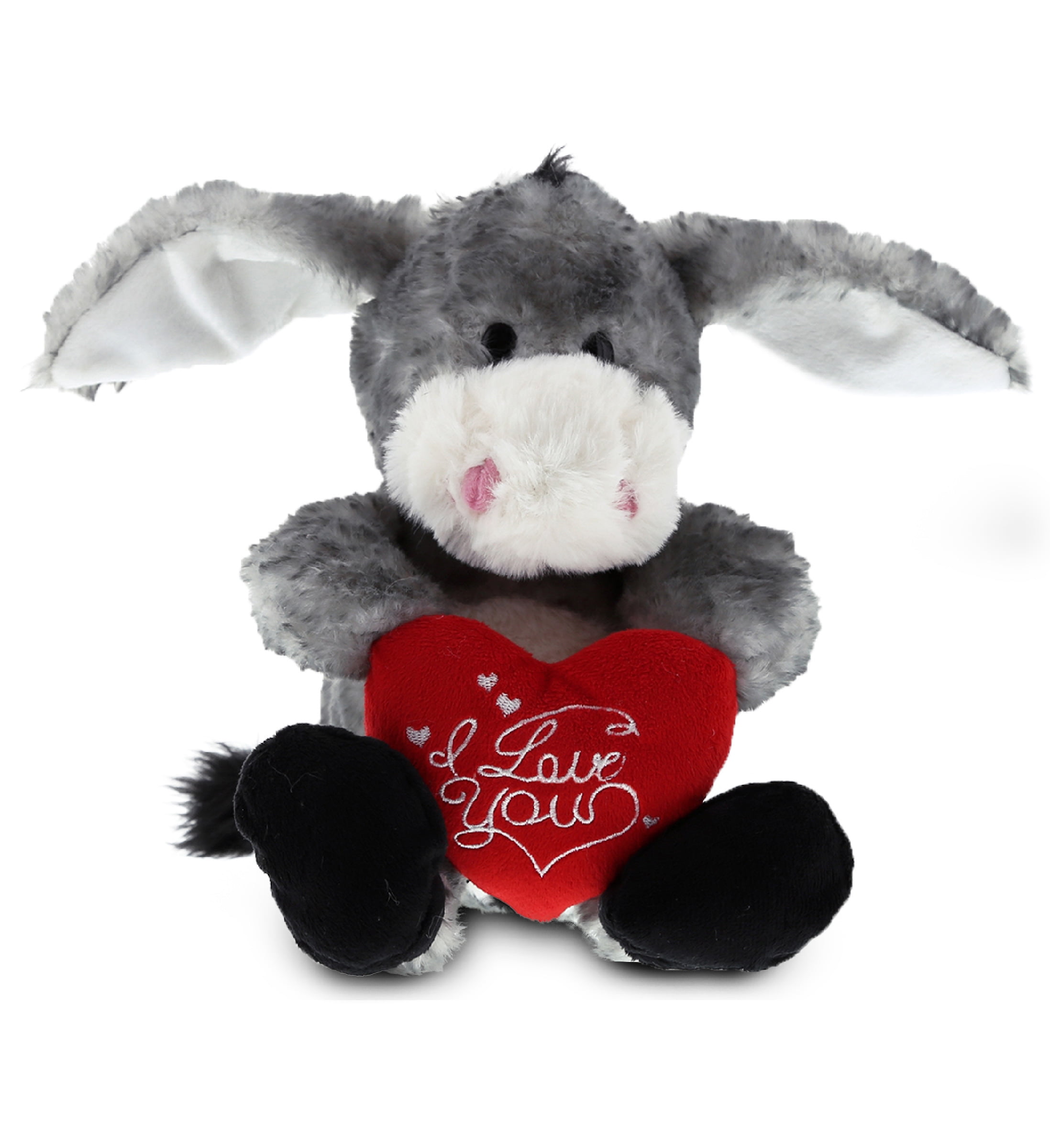 DolliBu 'I LOVE YOU' Grey Donkey Plush - Stuffed Animal Toy, Perfect ...