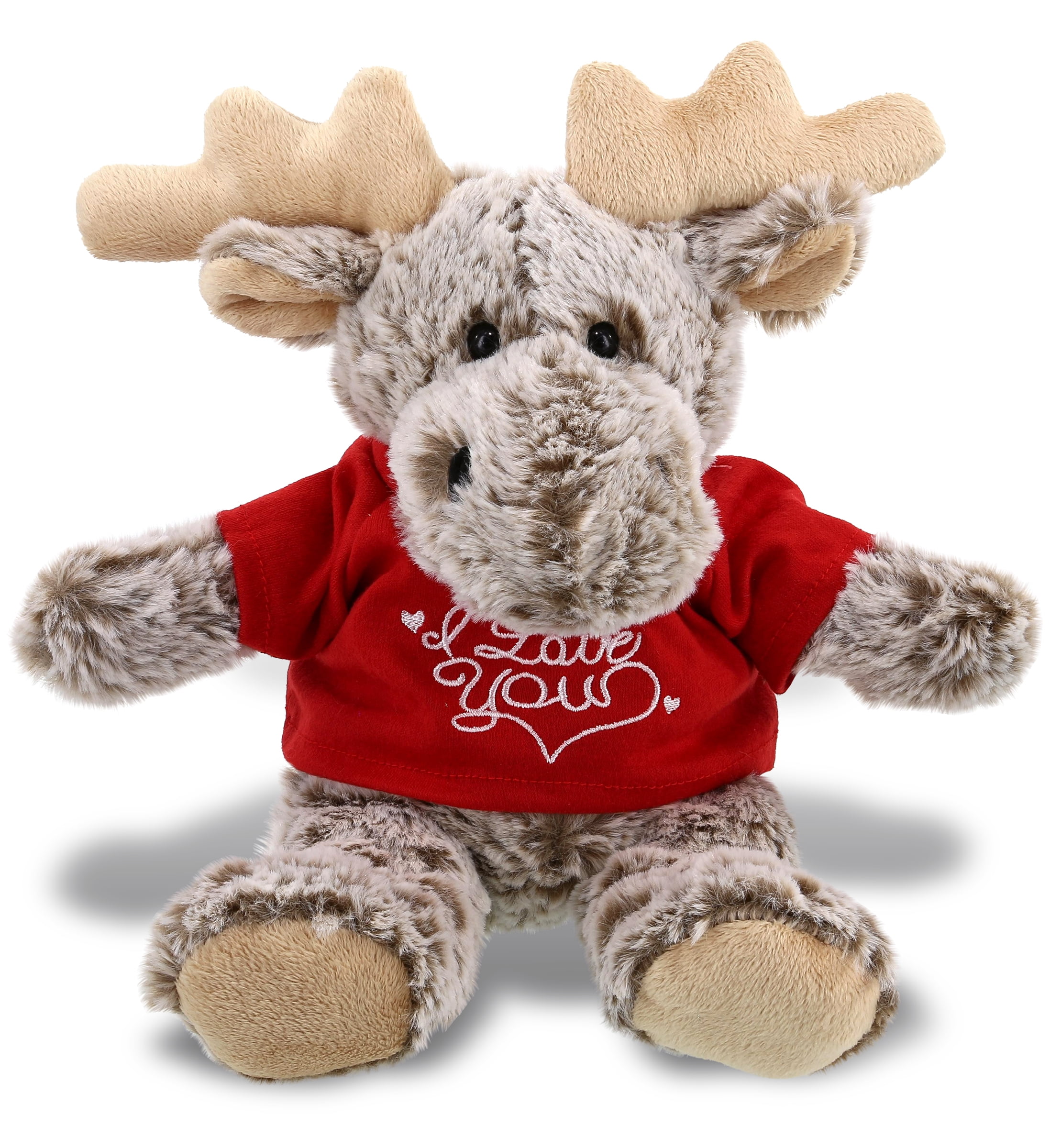 DolliBu I LOVE YOU Sitting Moose Plush With Brown Hooded Sweater - Cute ...