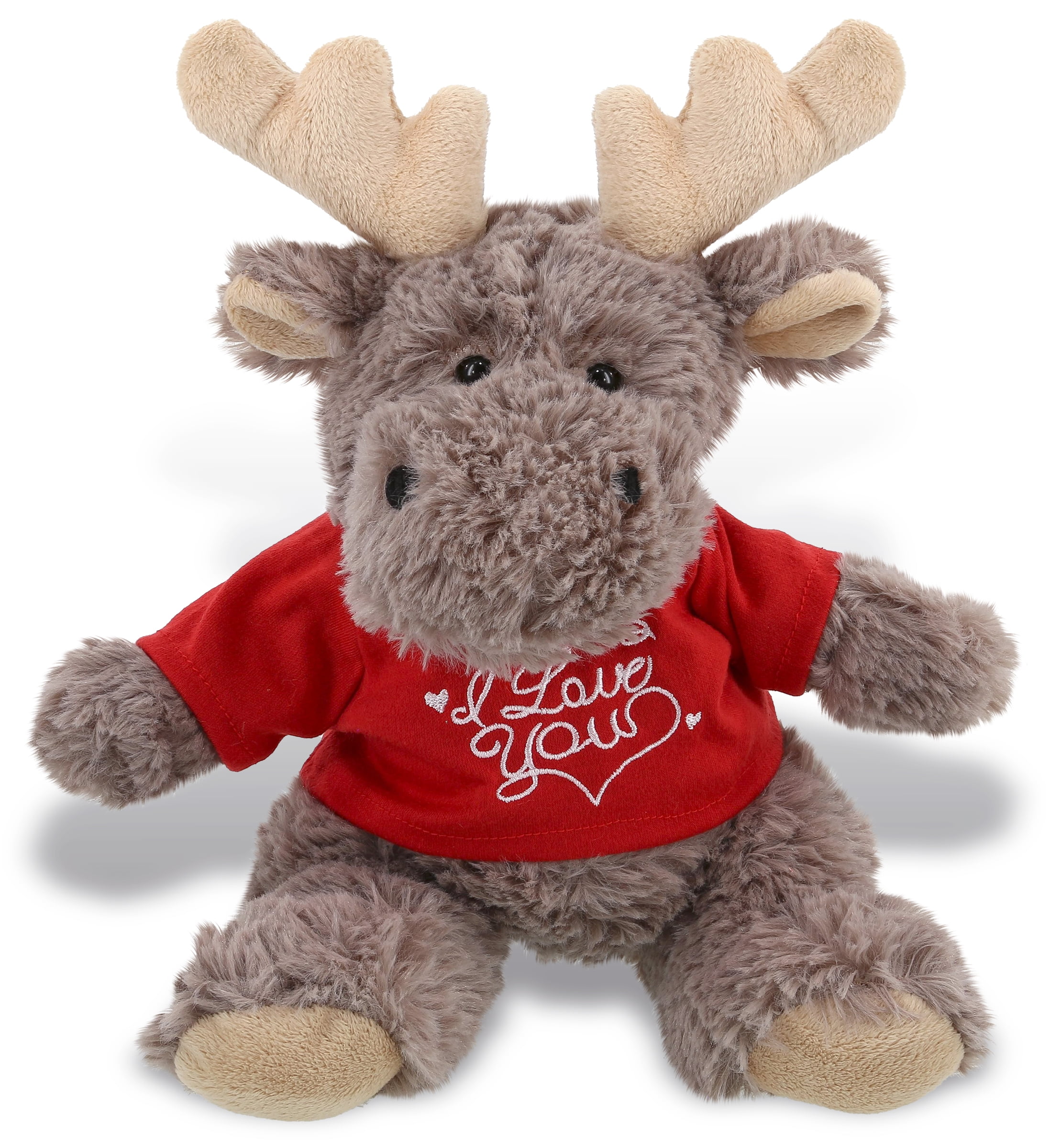 DolliBu I LOVE YOU Sitting Moose Plush With Grey Hooded Sweater - Cute ...