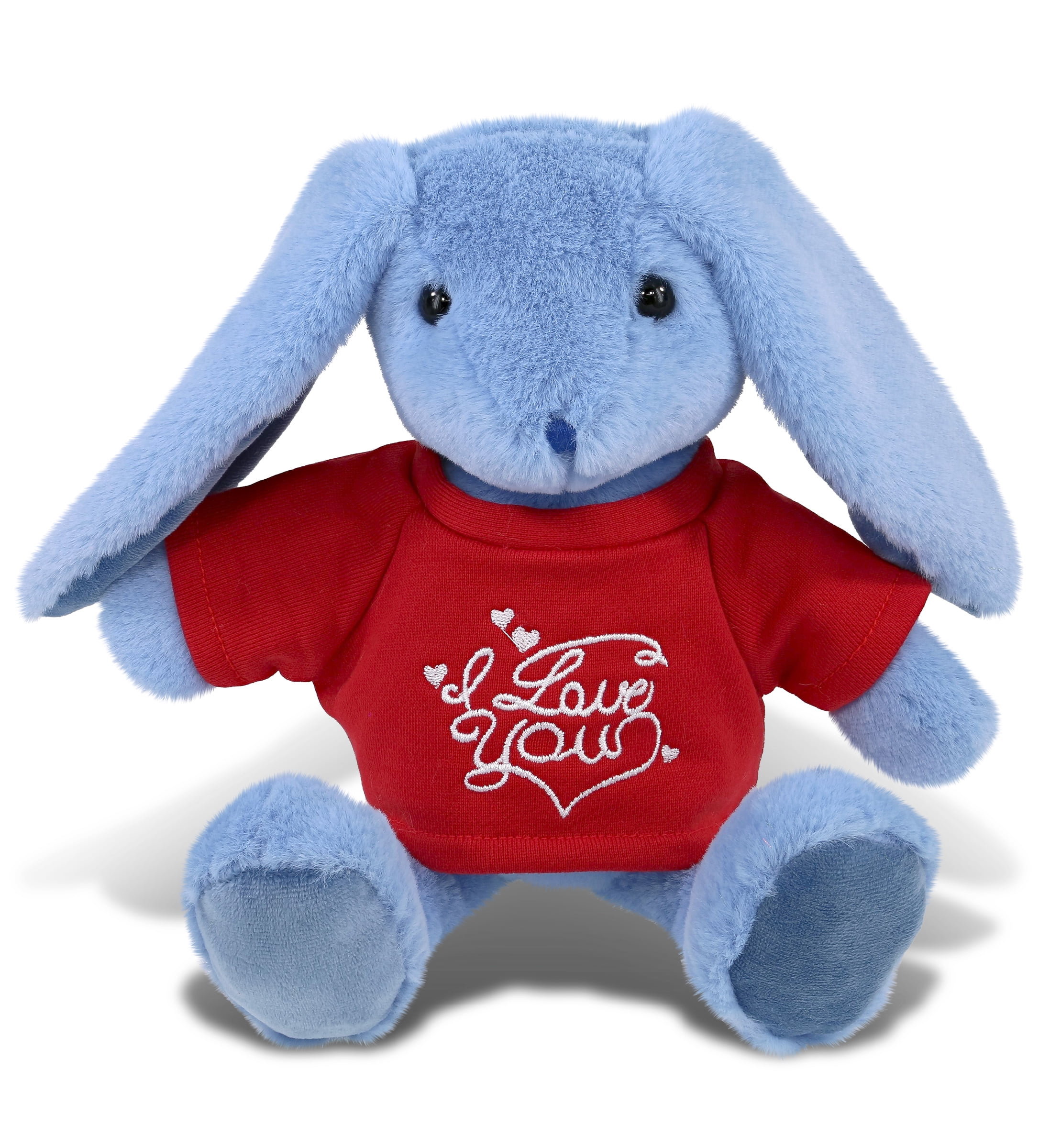 DolliBu I LOVE YOU Super Soft Baby Blue Rabbit Plush- Stuffed Blue ...