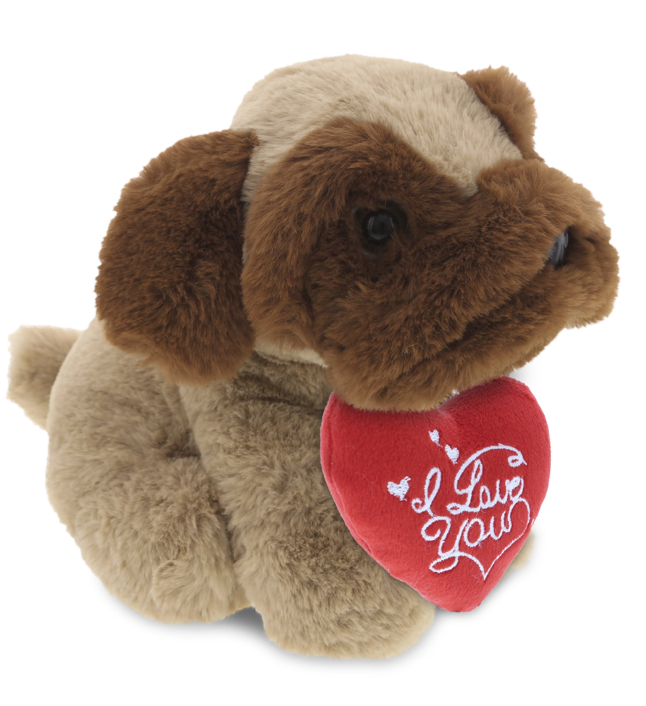 DolliBu I LOVE YOU Super Soft Plush Brown Pug Dog - Cute Brown Dog ...