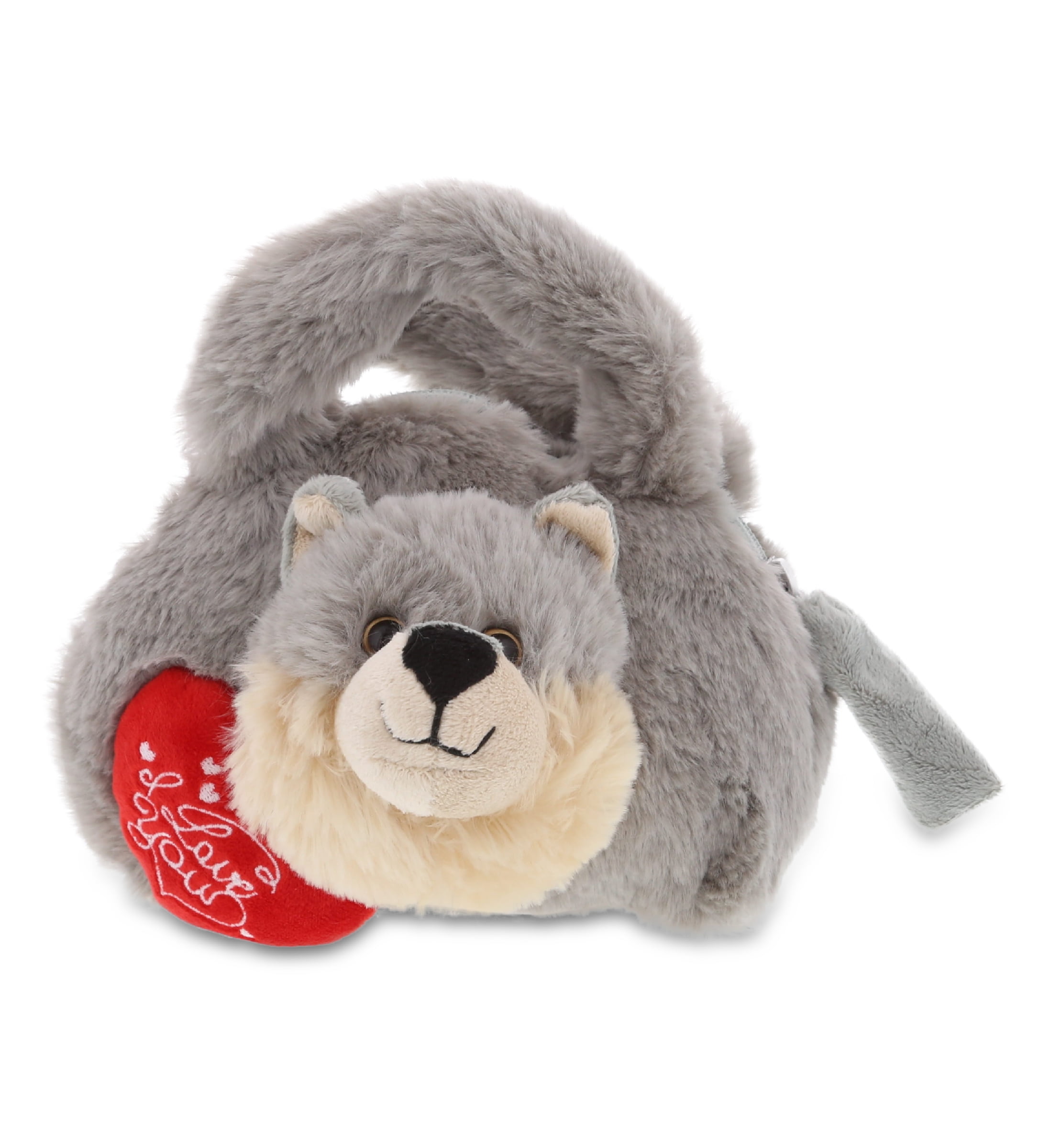 DolliBu I Love You Grey Wolf Plush Handbag with Heart - 7 inches ...