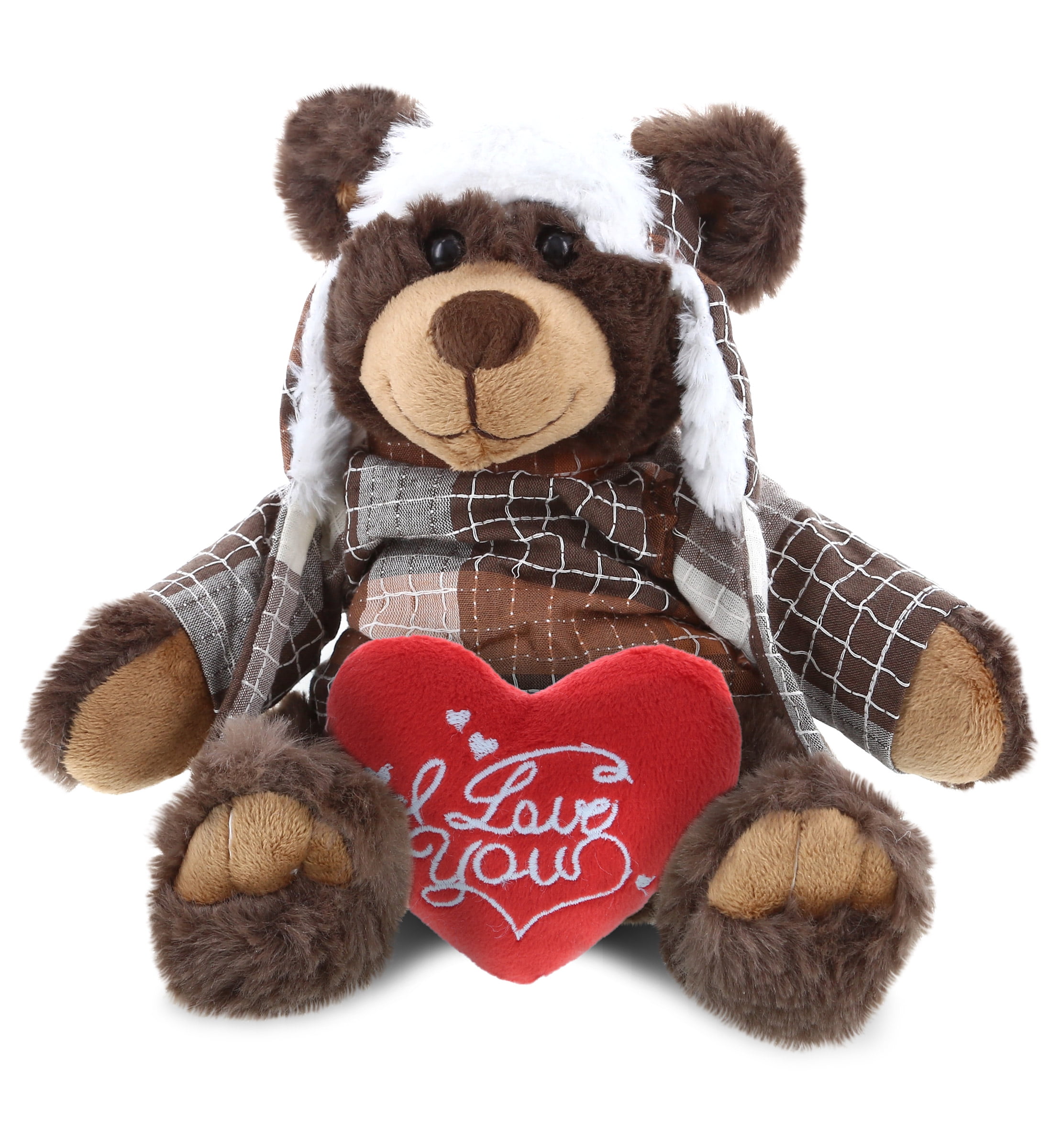 DolliBu I Love You Heart Brown Bear with Clothes Plush - 11 inches ...