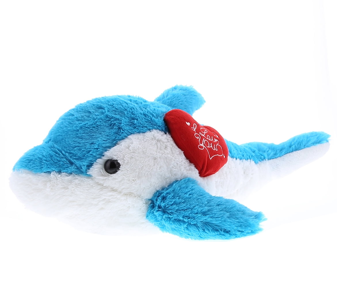 DolliBu I Love You Marine Blue Dolphin Plush Stuffed Animal with Heart ...
