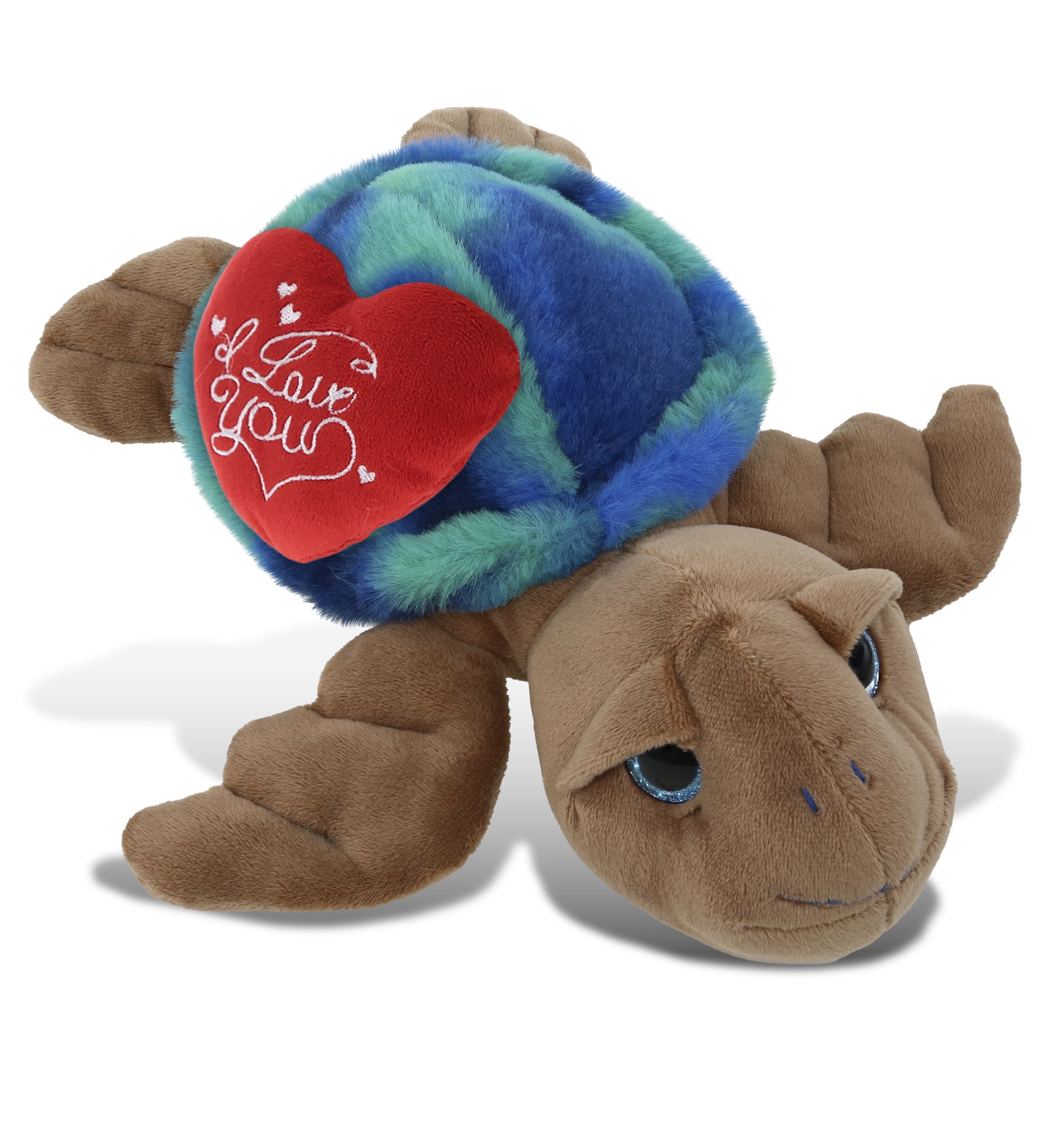 DolliBu I Love You Plush Super Soft Blue Tie-Dye Brown Sea Turtle ...
