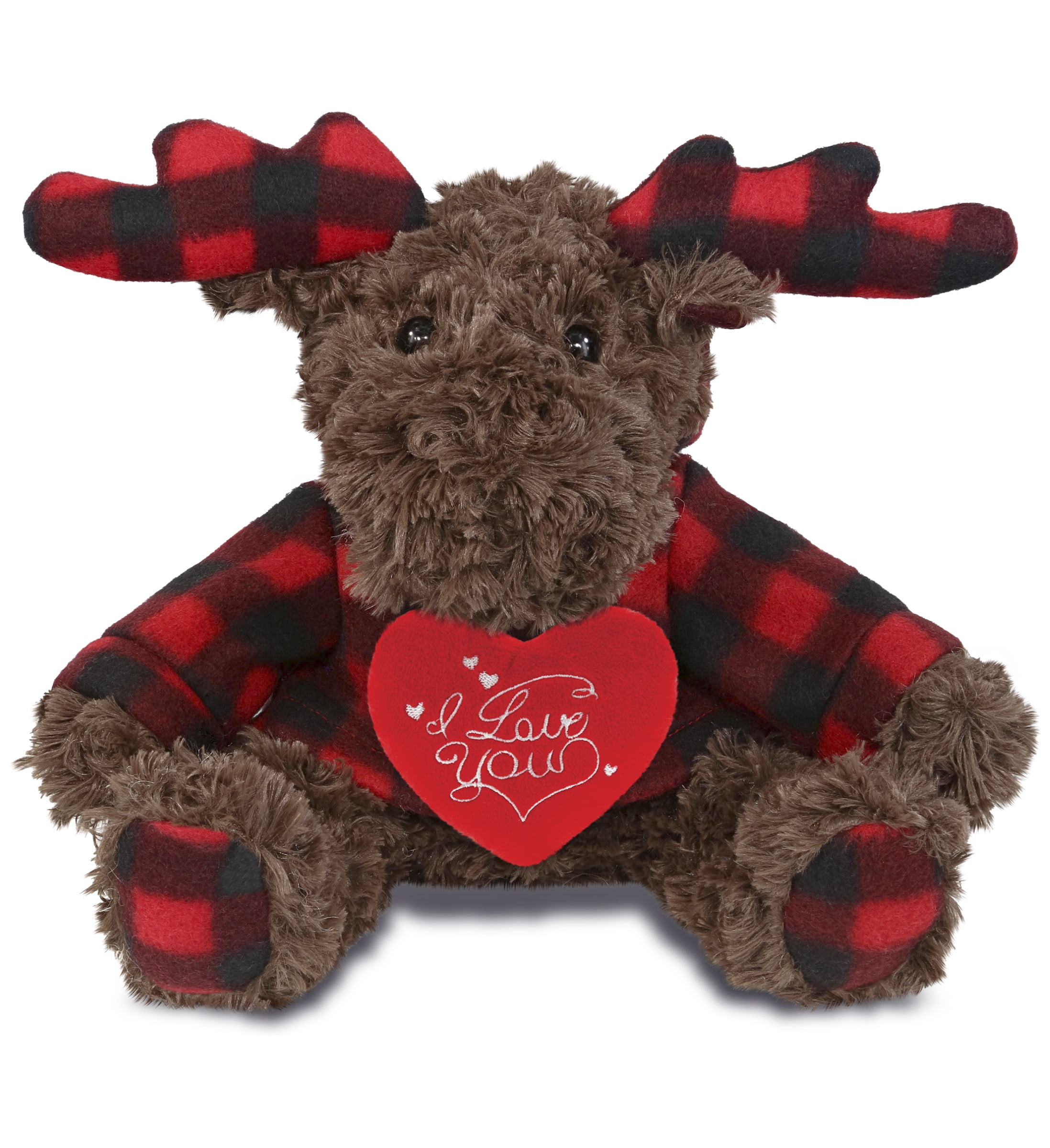 DolliBu I Love You Plush Super Soft Plaid Curly Moose with Hoodie ...