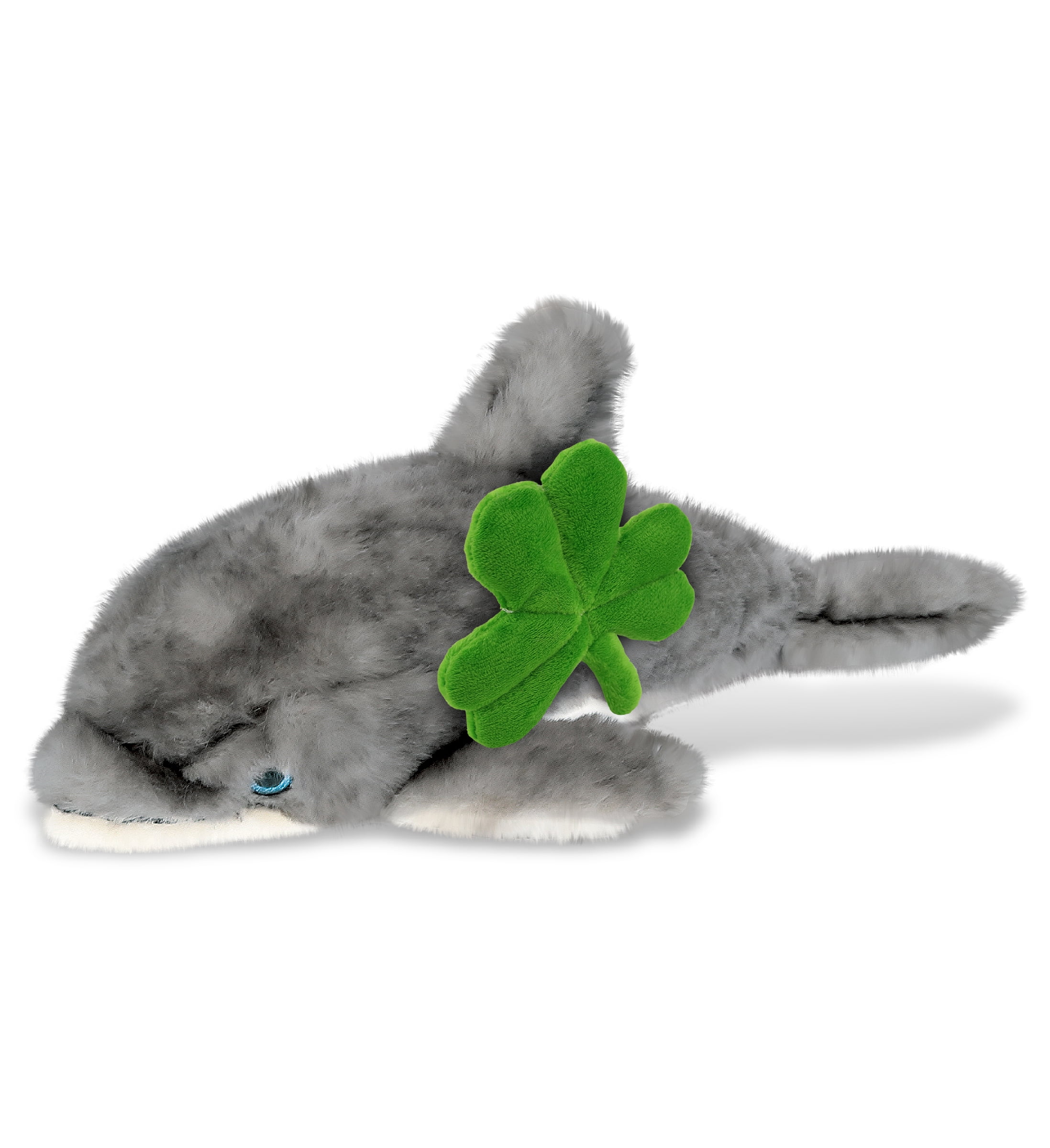 DolliBu Large Gray Dolphin Stuffed Animal with Green Plush Shamrock ...