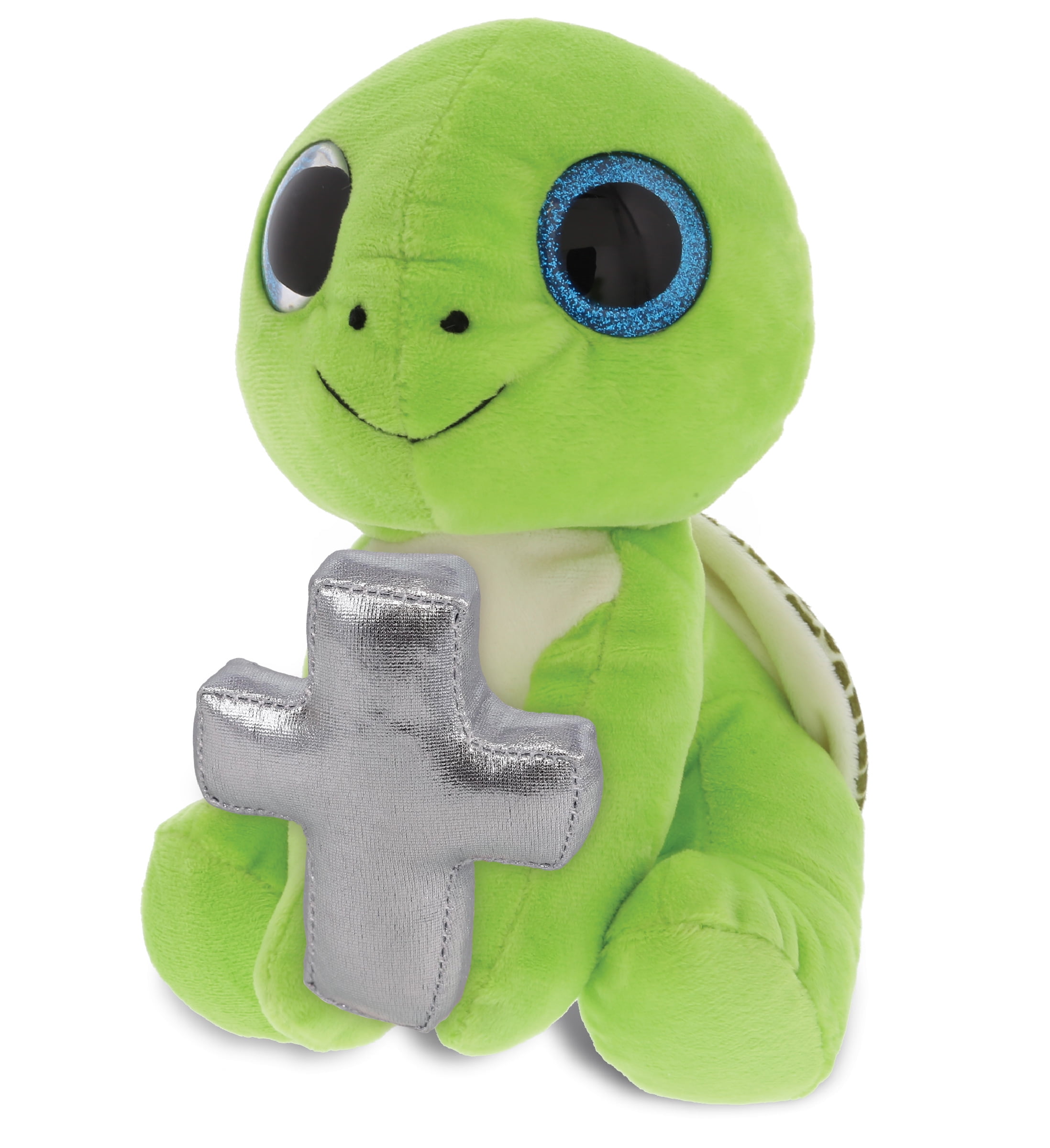 DolliBu Large Green Sea Turtle Stuffed Animal with Silver Cross Plush ...