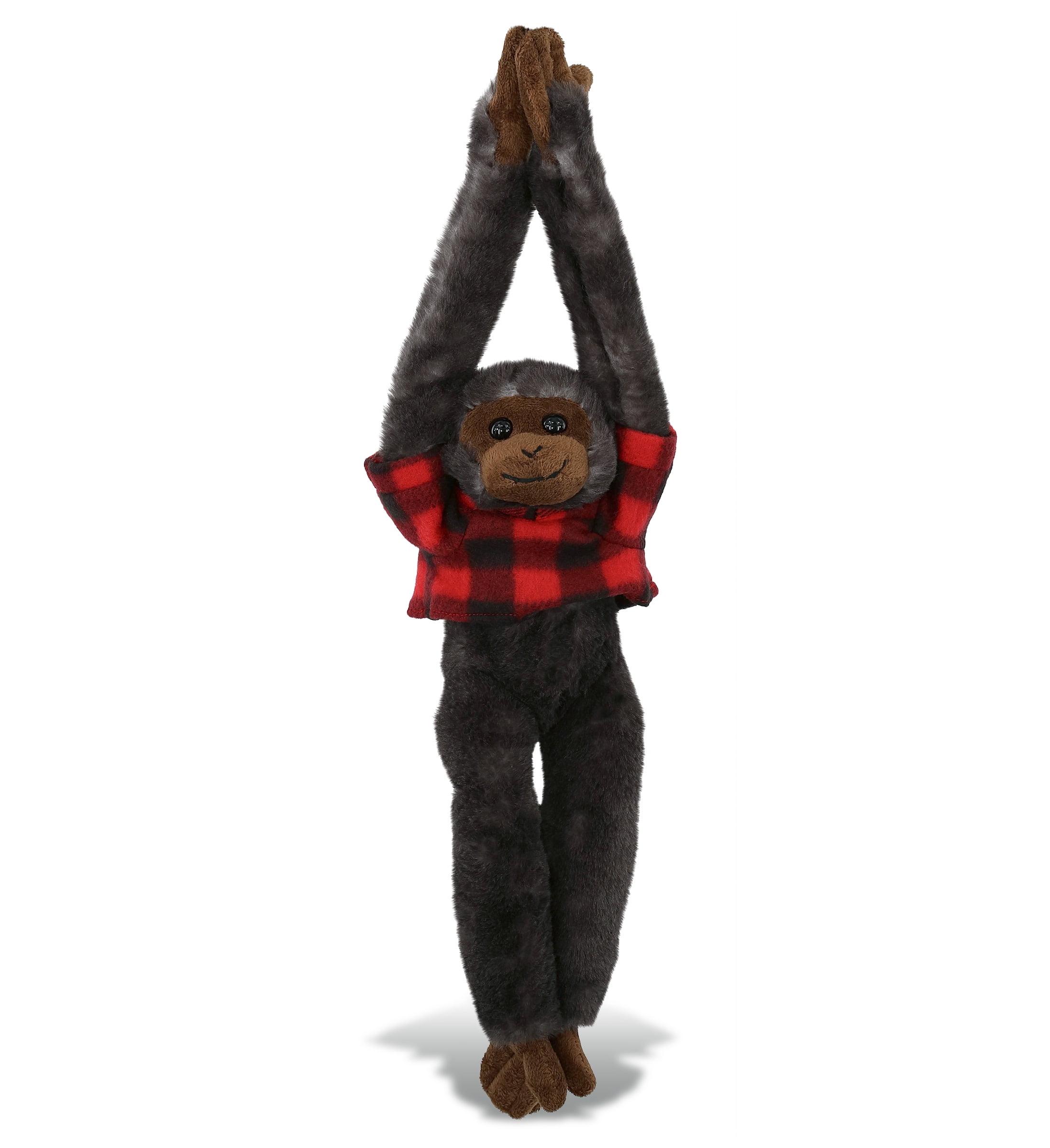 DolliBu Long Arm Black Capuchin Monkey Stuffed Animal with Plaid Red ...