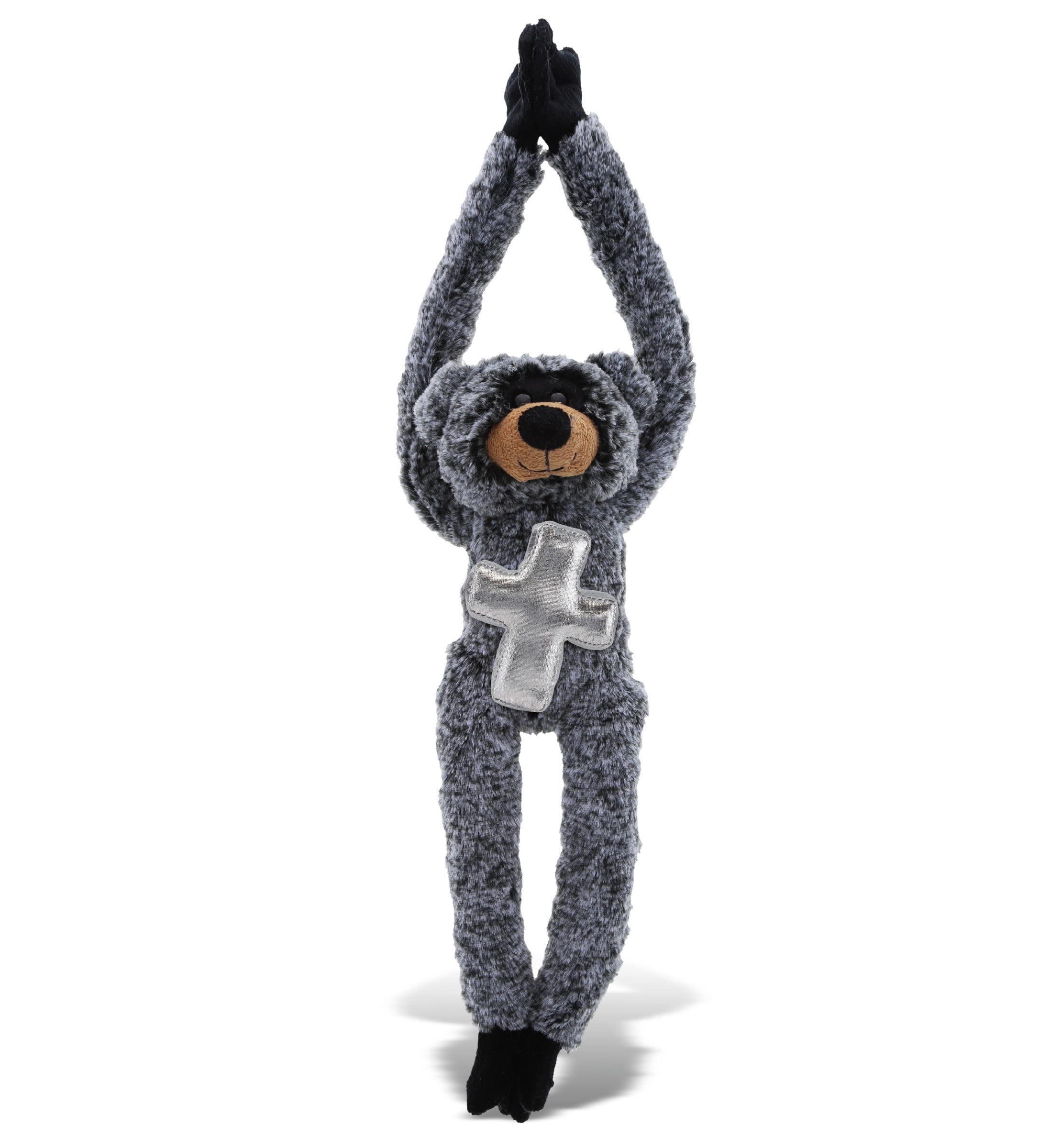 DolliBu Long-Arms Black Bear Stuffed Animal with Silver Cross Plush ...
