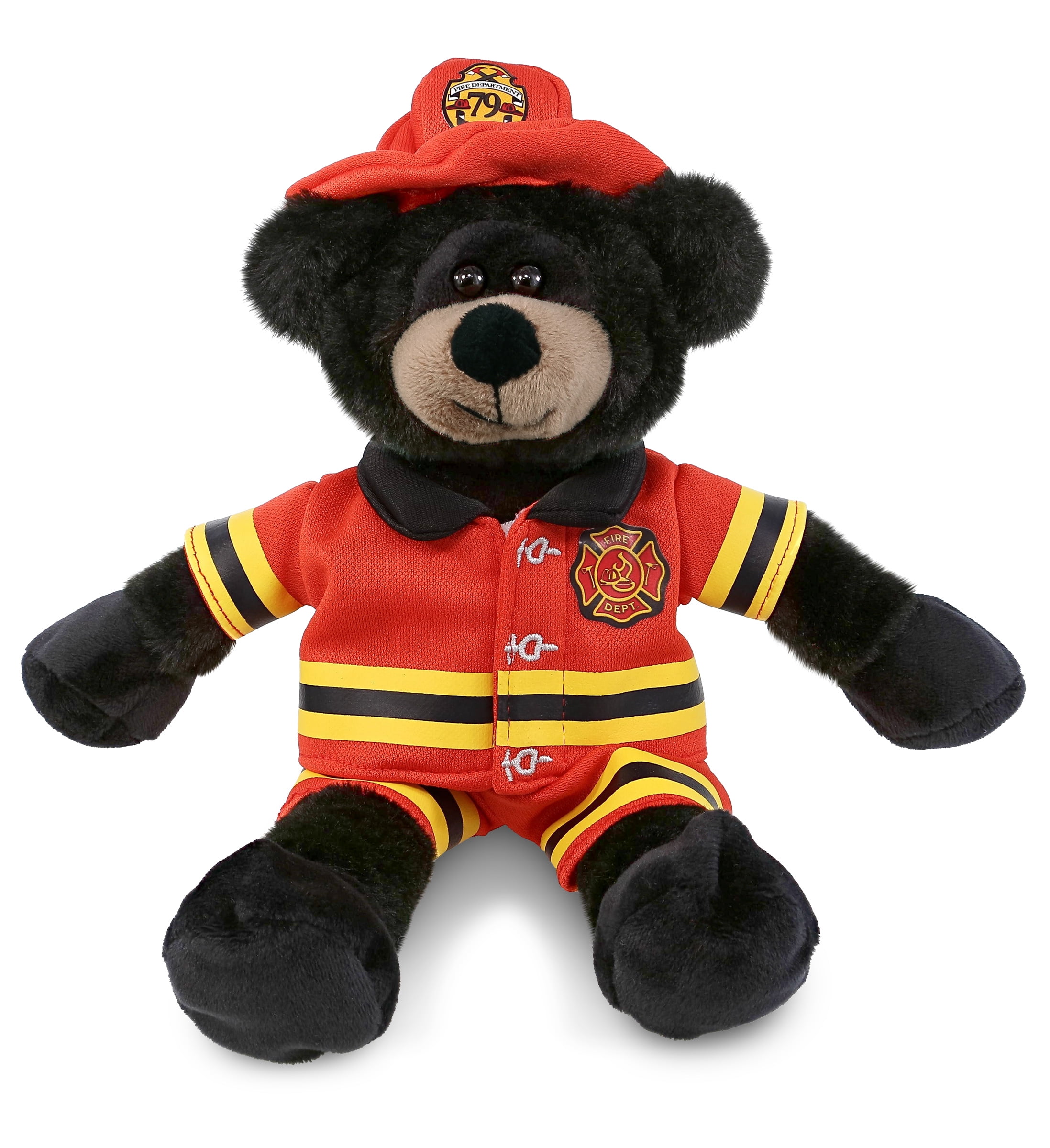 DolliBu Long Leg Black Bear Firefighter Stuffed Animal - Bear Fireman ...