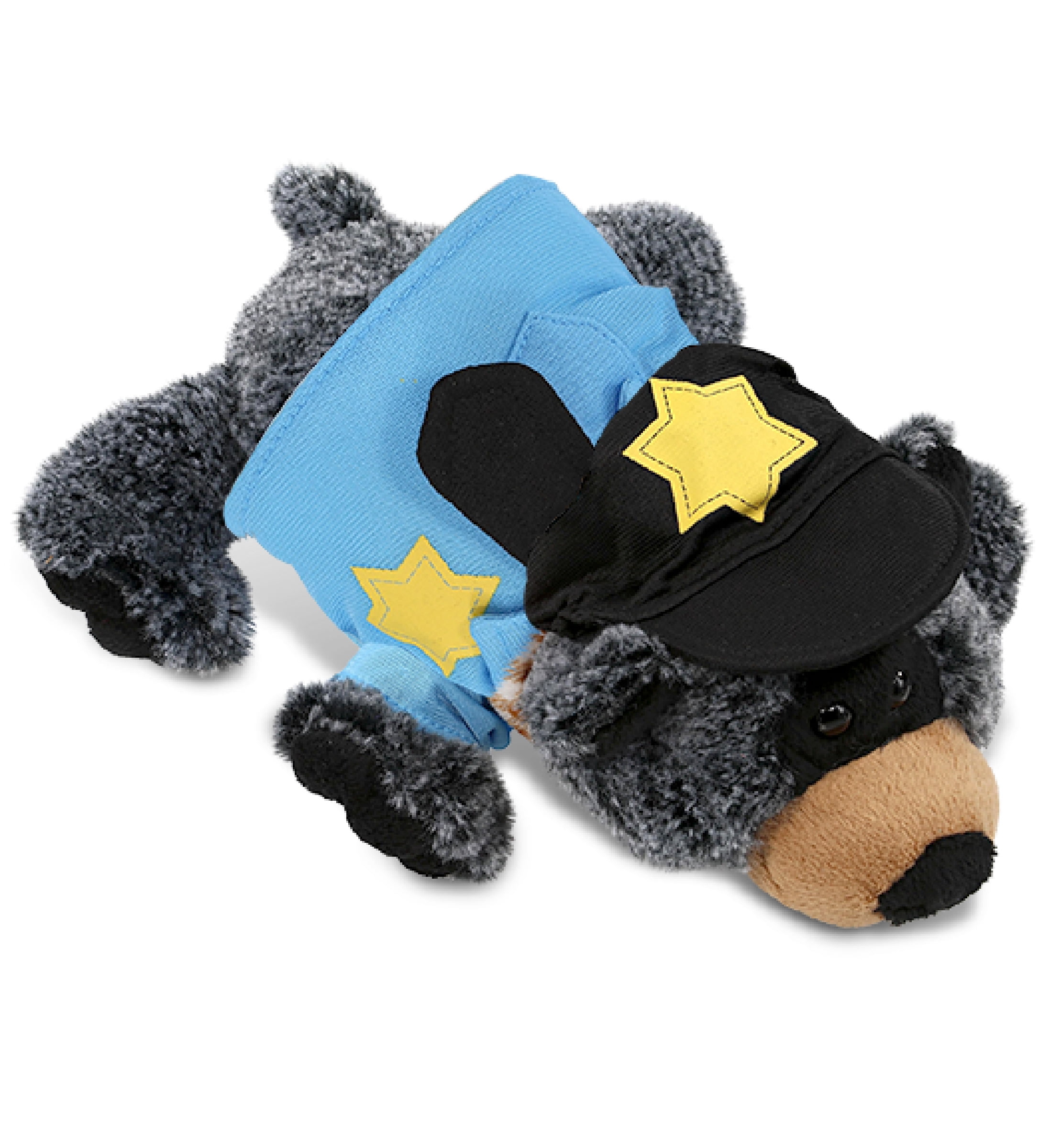 DolliBu Lying Black Bear Police Officer Plush Toy - Super Soft Black ...