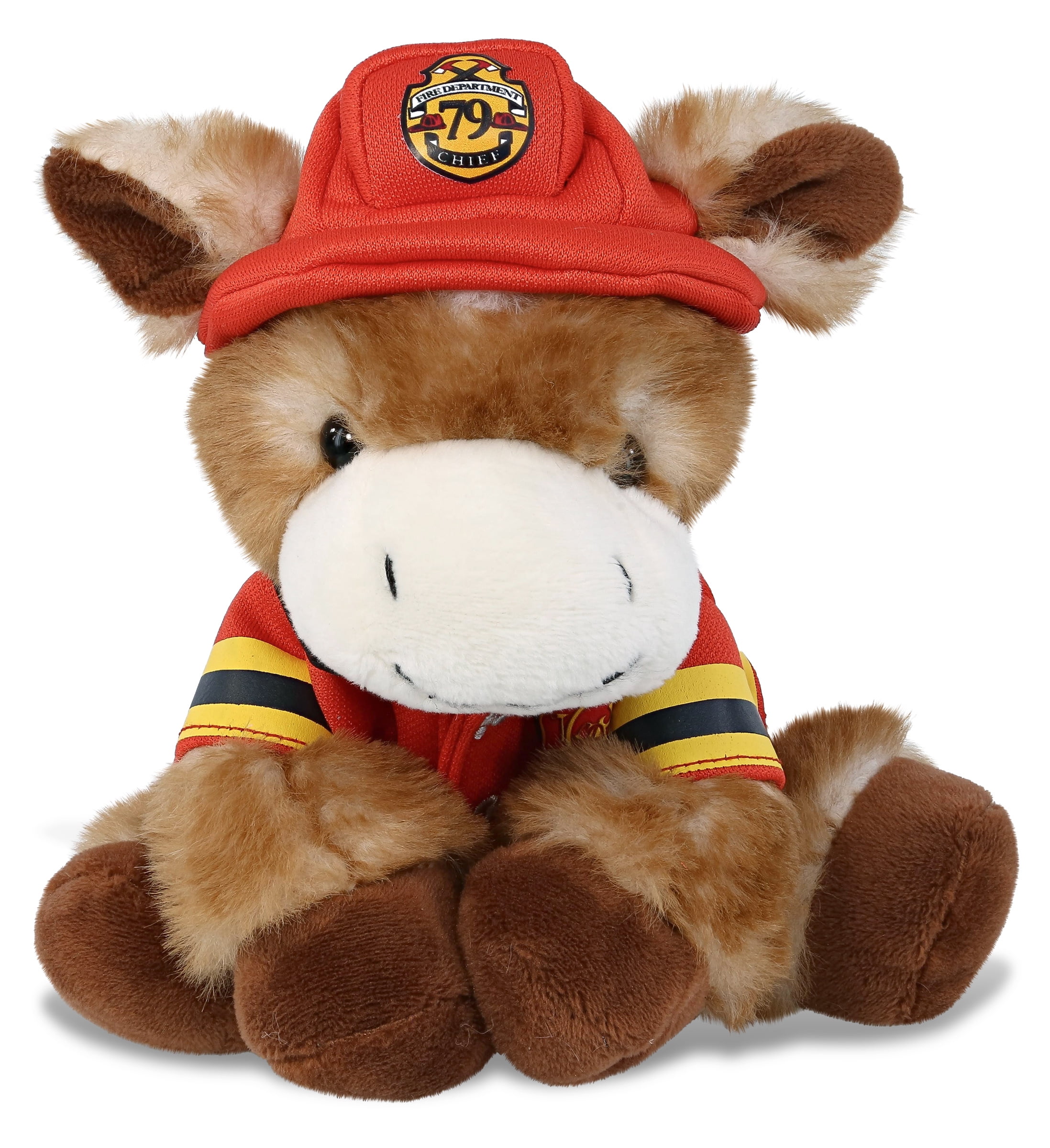 DolliBu Lying Brown Donkey Firefighter Stuffed Animal - Donkey Fireman ...