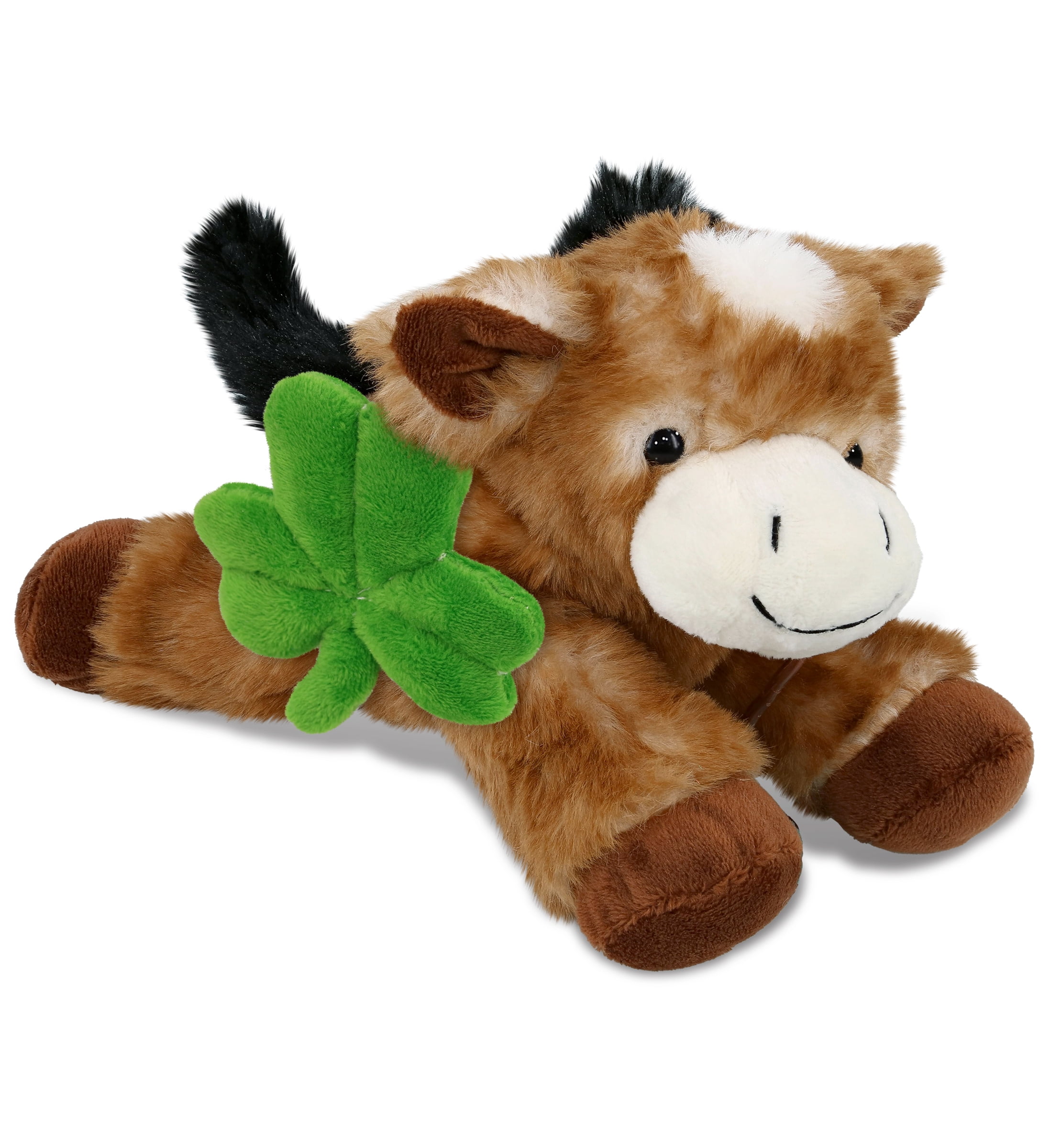 DolliBu Lying Brown Donkey Stuffed Animal with Green Plush Shamrock ...