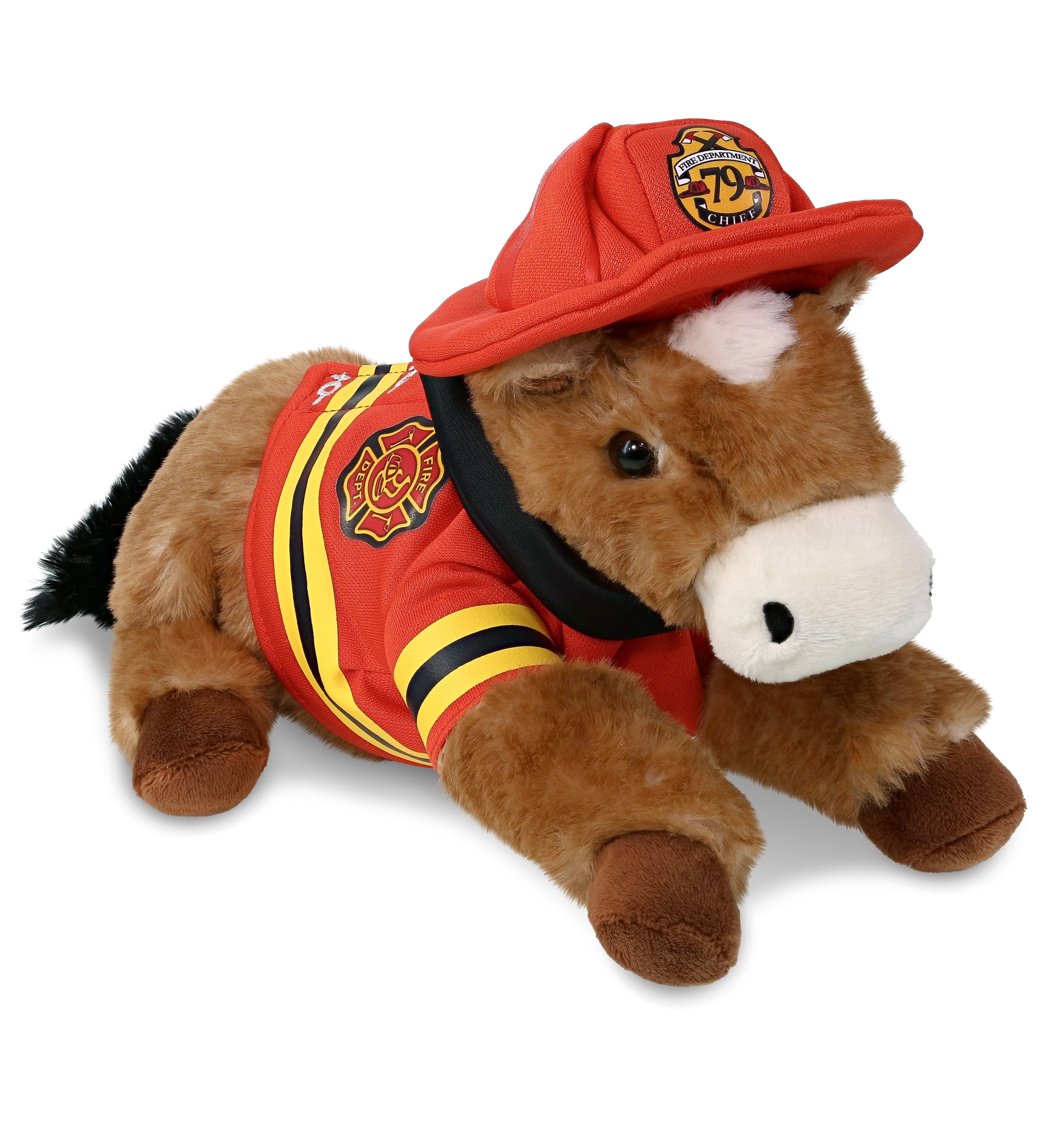 DolliBu Lying Brown Horse Firefighter Stuffed Animal - Horse Fireman ...