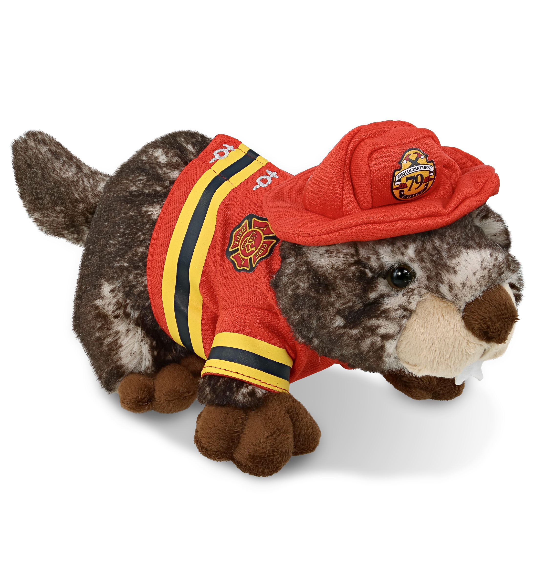 DolliBu Lying Brown Marmot Firefighter Stuffed Animal - Marmot Fireman ...