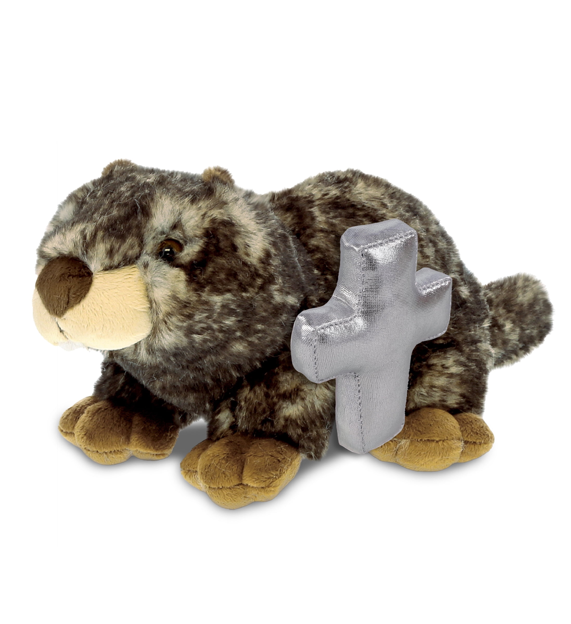 DolliBu Lying Brown Marmot Stuffed Animal with Silver Cross Plush ...