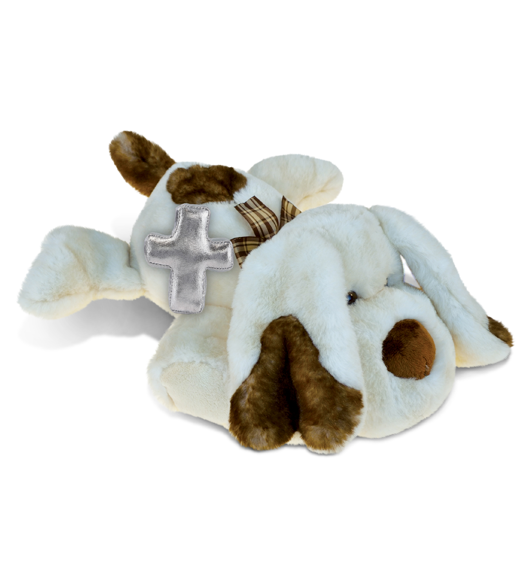 DolliBu Lying Dog Stuffed Animal with Silver Cross Plush – Religious ...