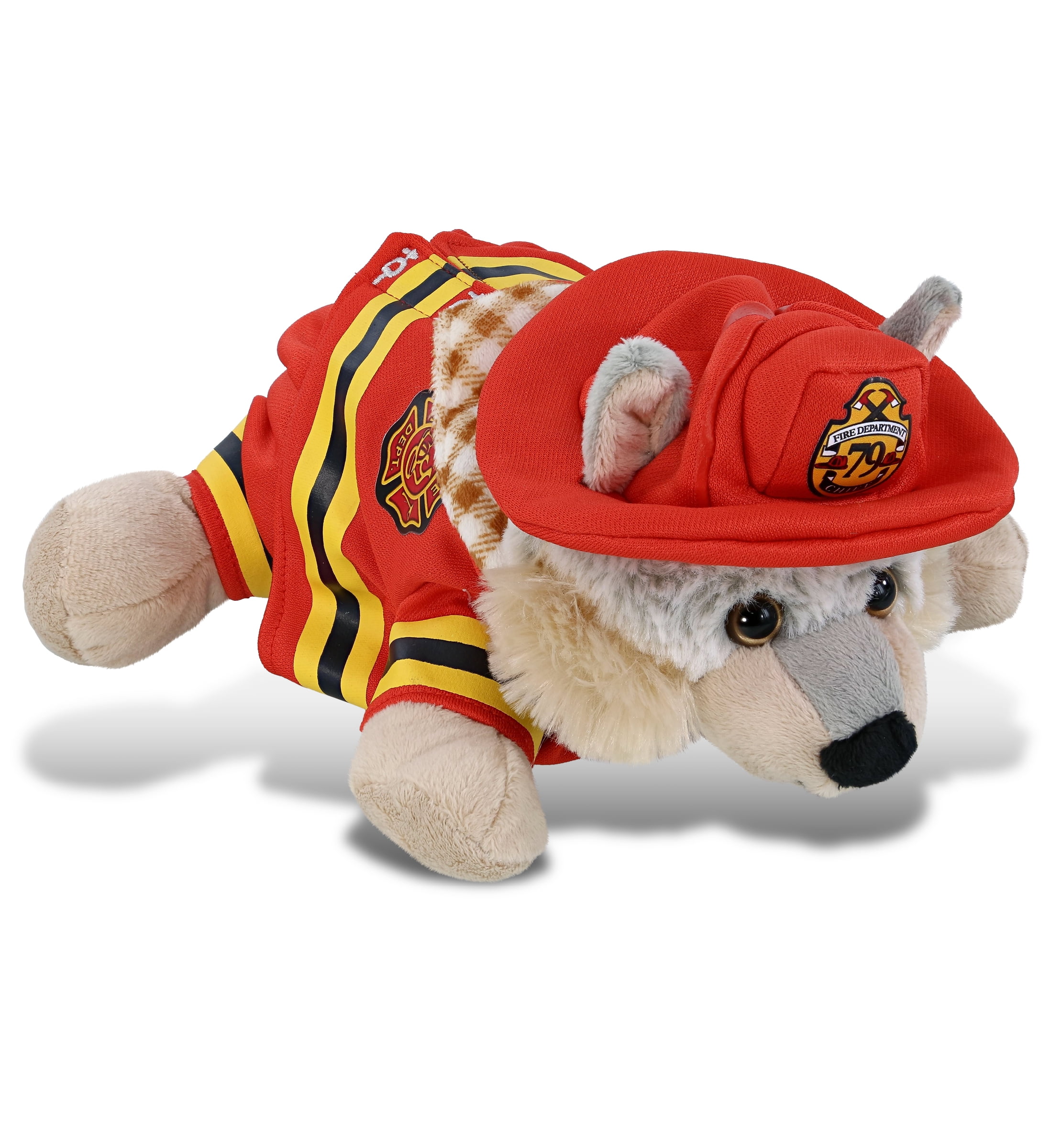 DolliBu Lying Gray Wolf Firefighter Stuffed Animal - Super Soft Wolf ...