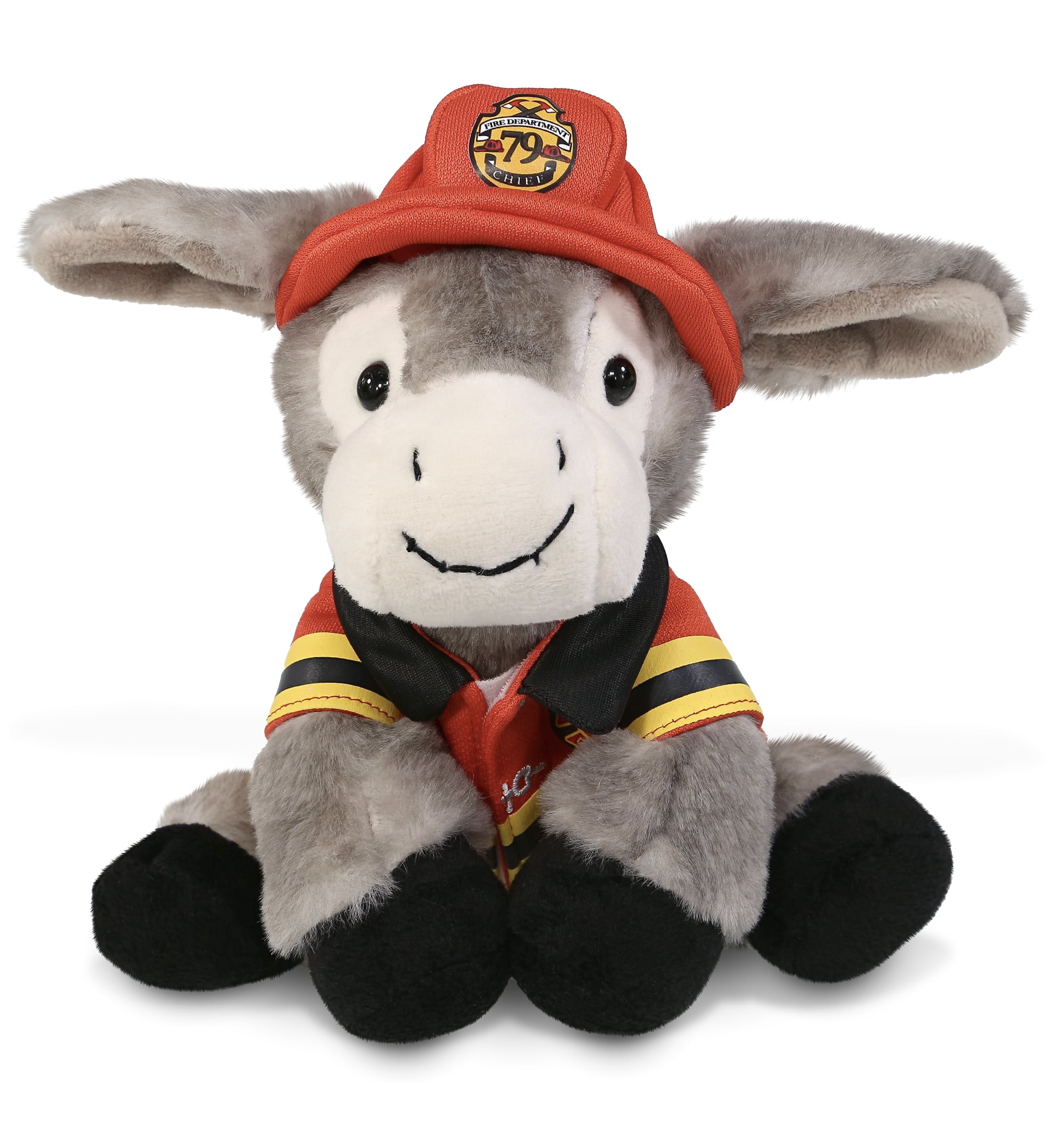 DolliBu Lying Grey Donkey Firefighter Stuffed Animal - Donkey Fireman ...
