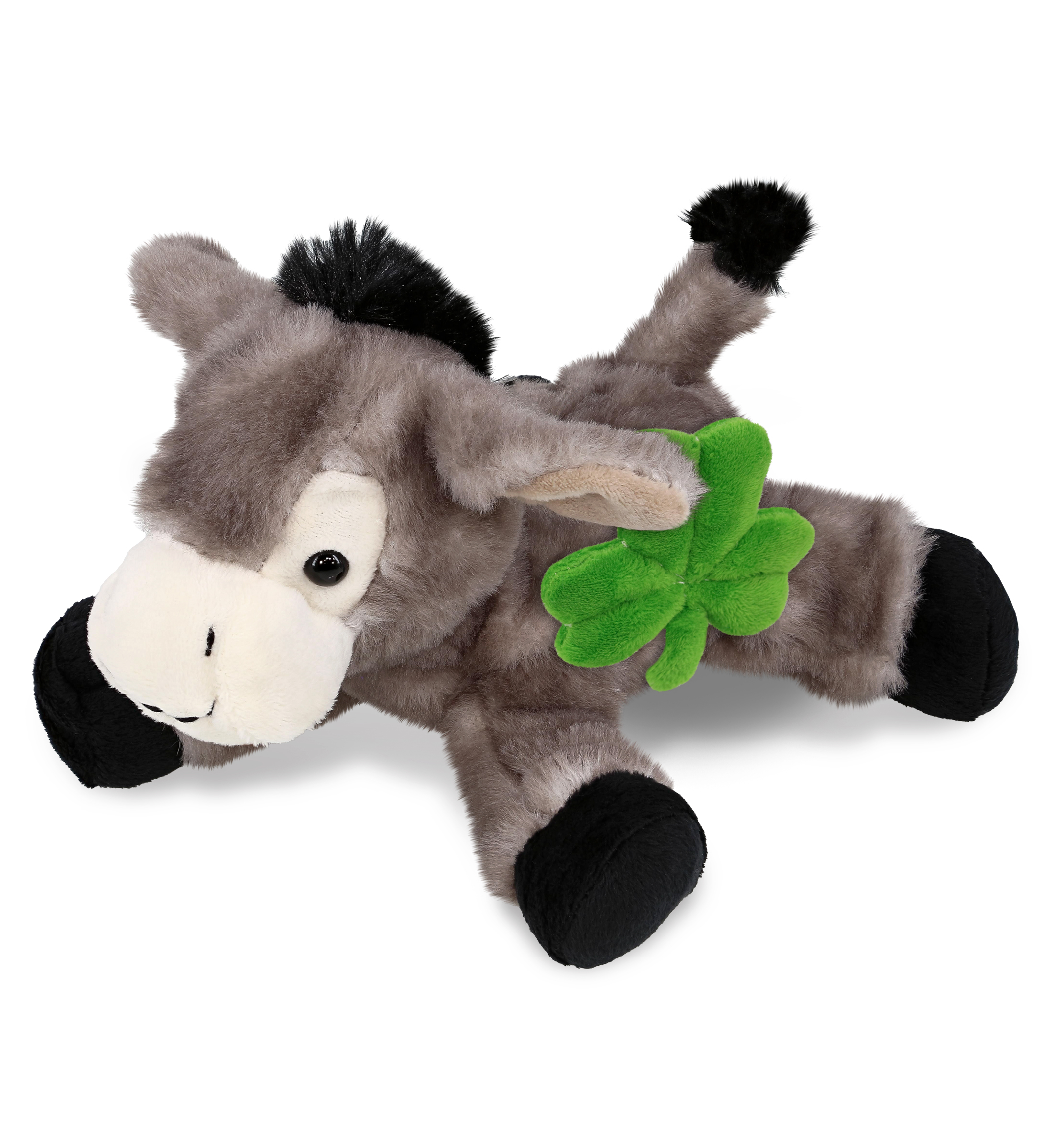 DolliBu Lying Grey Donkey Stuffed Animal with Green Plush Shamrock ...