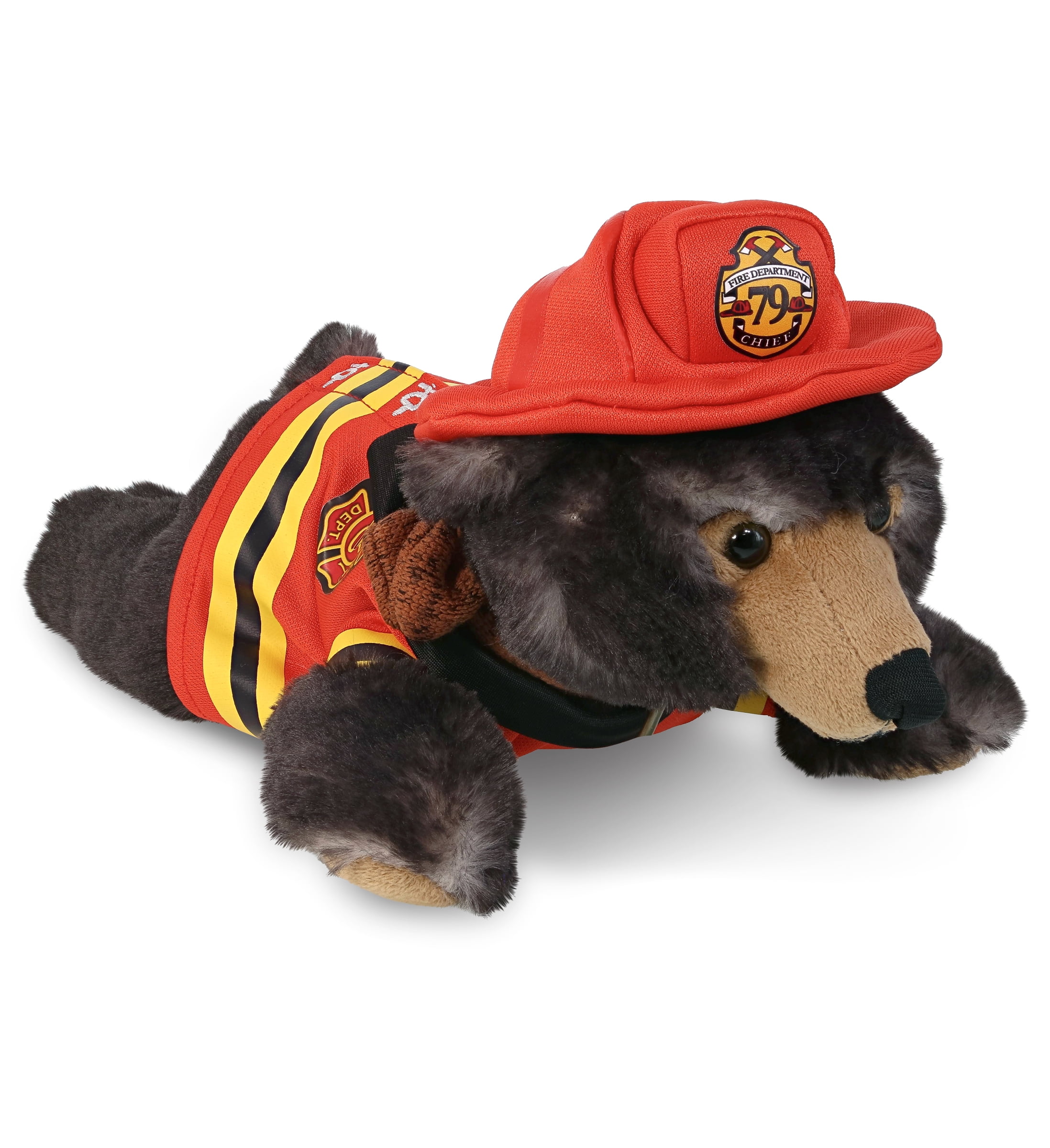 DolliBu Lying Wild Black Bear Firefighter Stuffed Animal - Bear Fireman ...