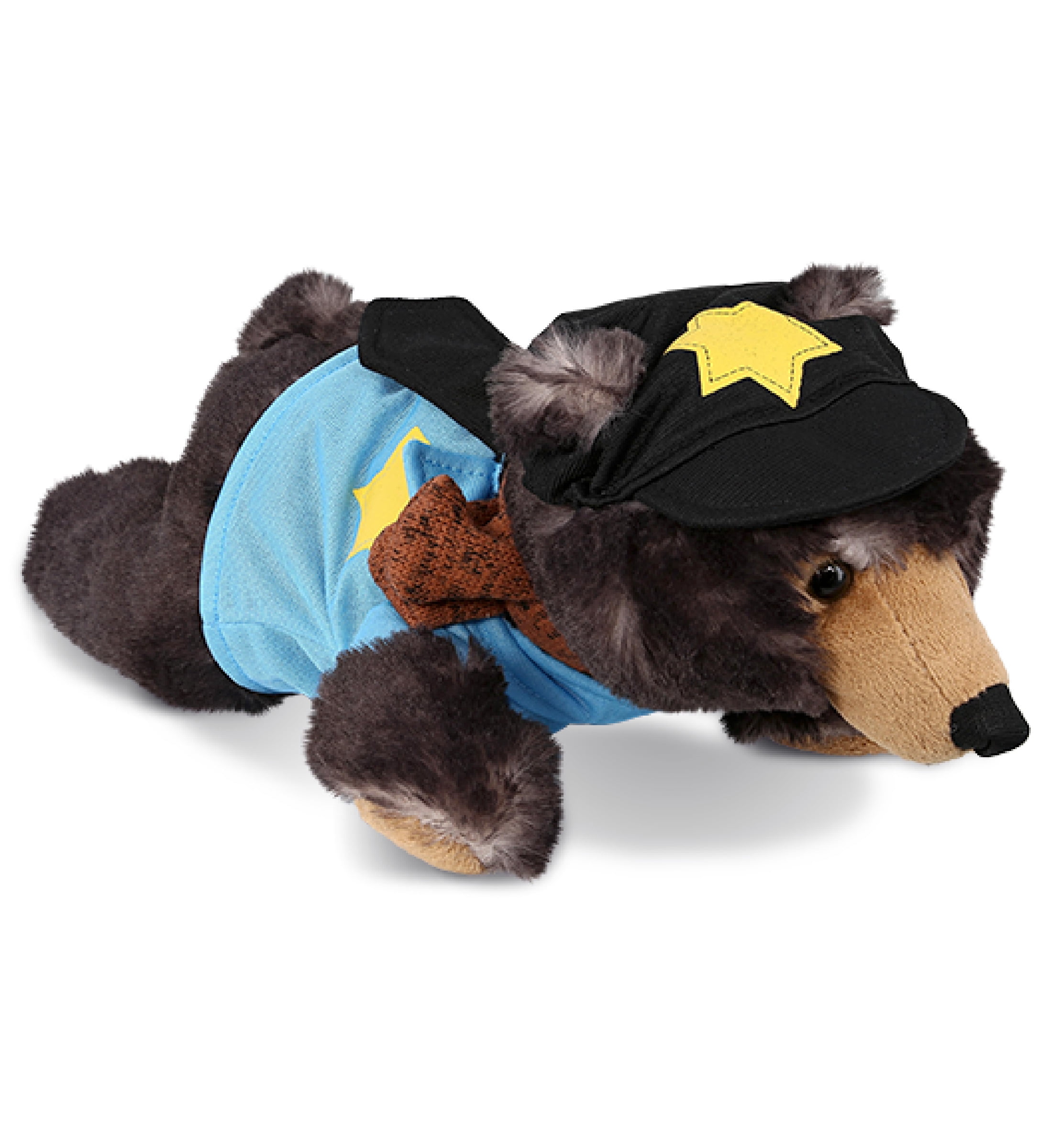 DolliBu Lying Wild Black Bear Police Officer Plush Toy - Soft Black ...
