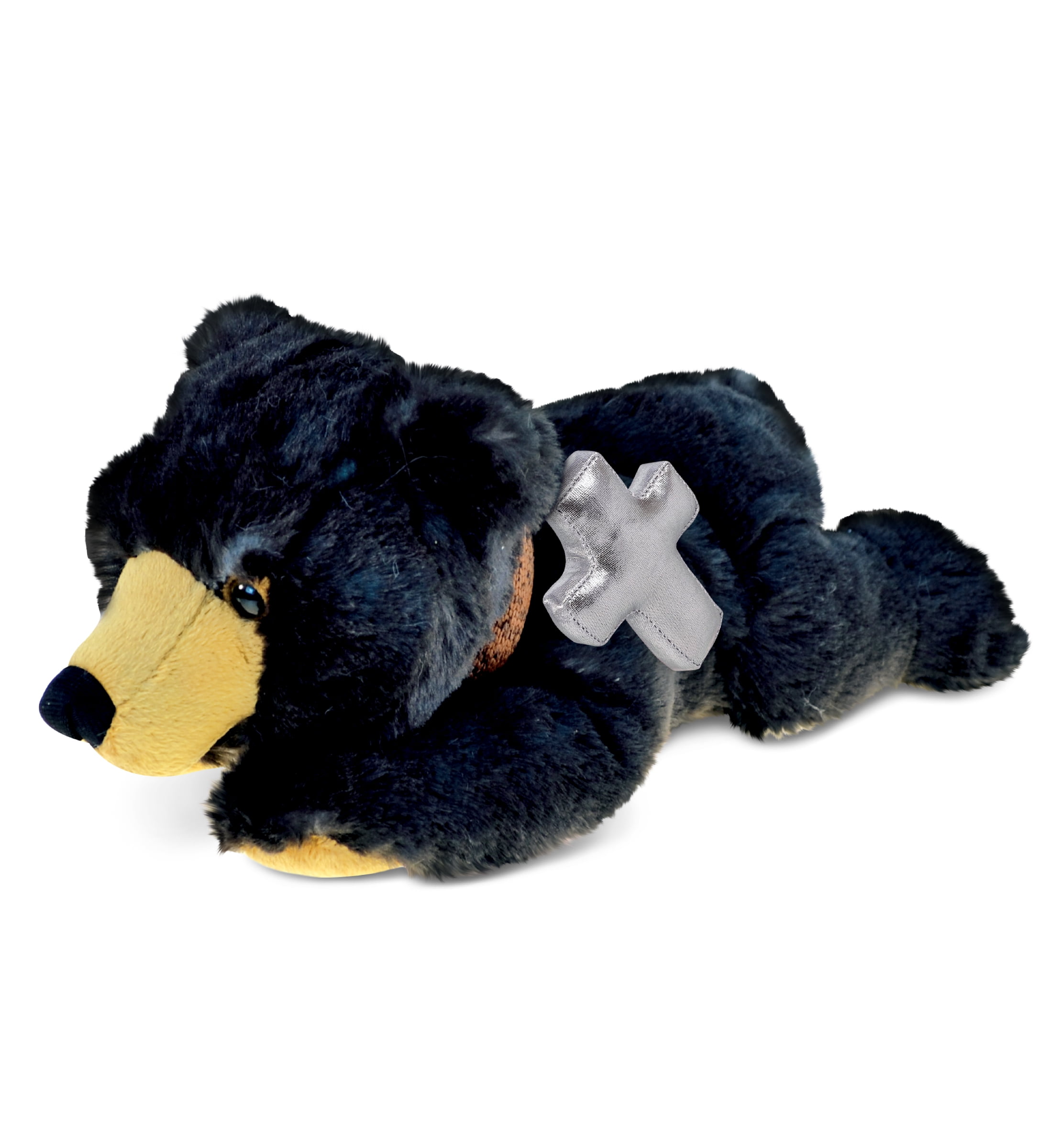 DolliBu Lying Wild Black Bear Stuffed Animal with Silver Cross Plush ...