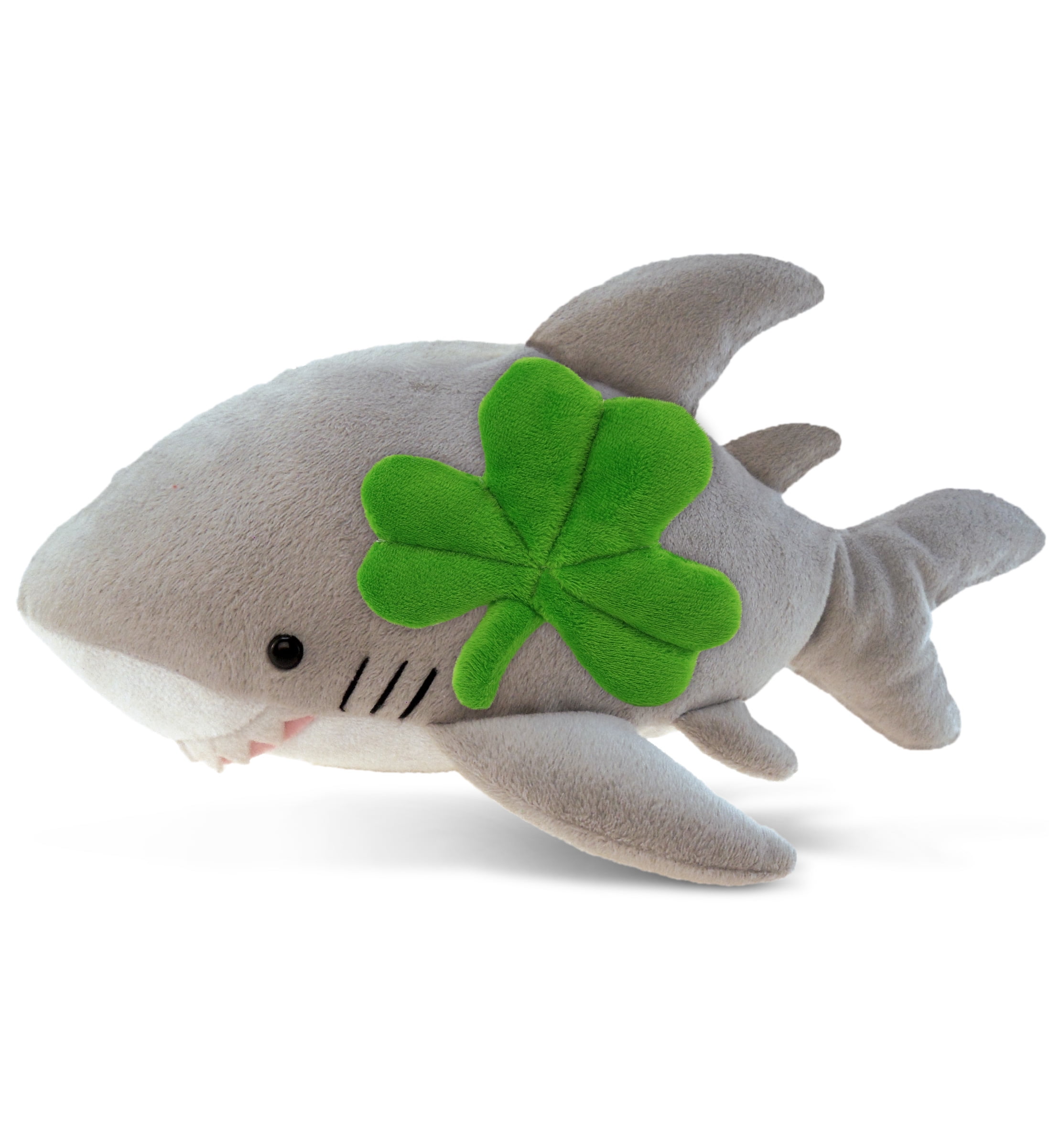 DolliBu Marine Gray Shark Stuffed Animal with Green Plush Shamrock ...