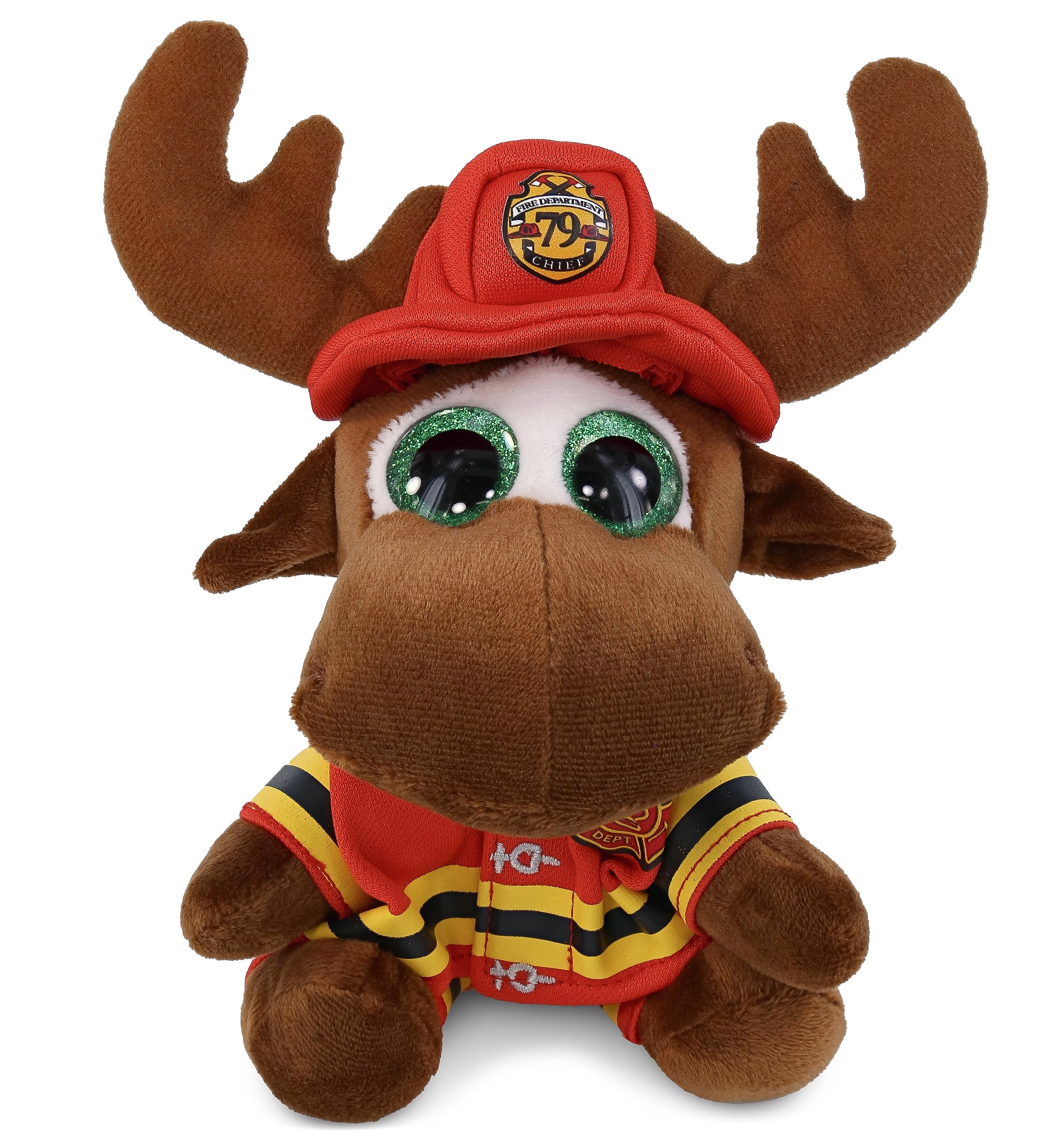 DolliBu Moose Firefighter Stuffed Animal - Big Eyes Brown Moose Fireman ...