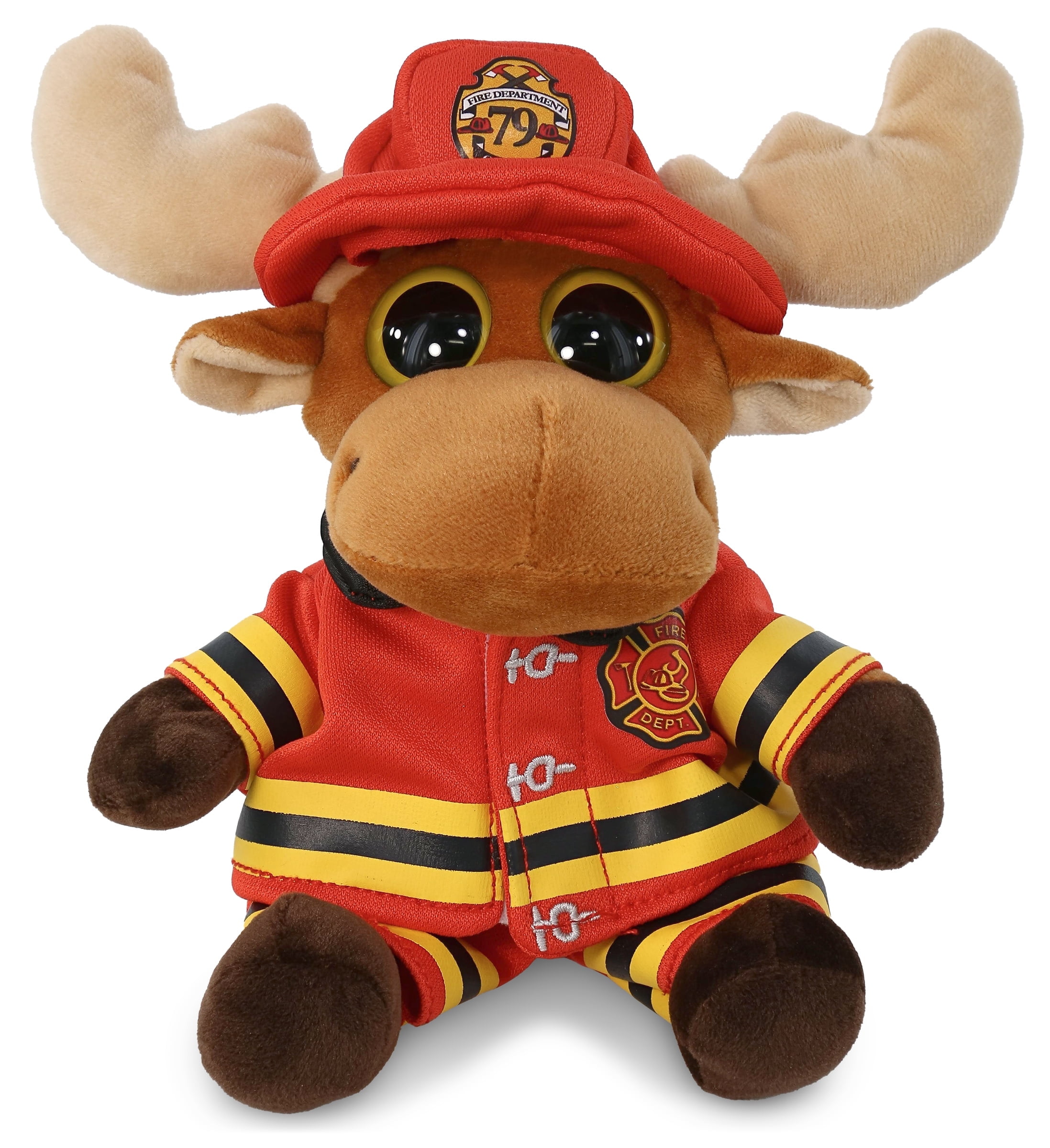 DolliBu Moose Firefighter Stuffed Animal - Big Eyes Moose Fireman Toy ...