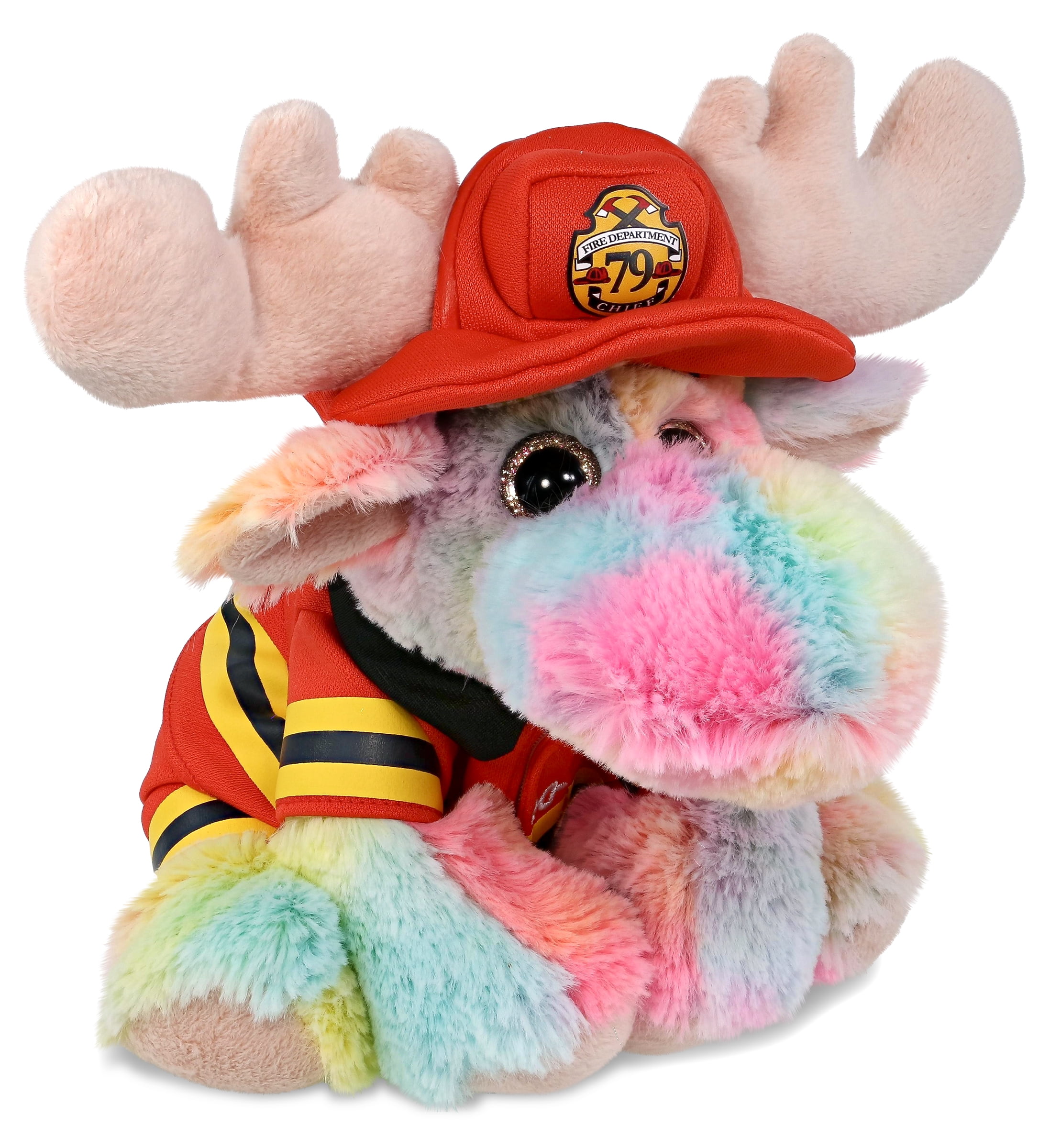 DolliBu Moose Firefighter Stuffed Animal - Rainbow Moose Fireman Toy ...