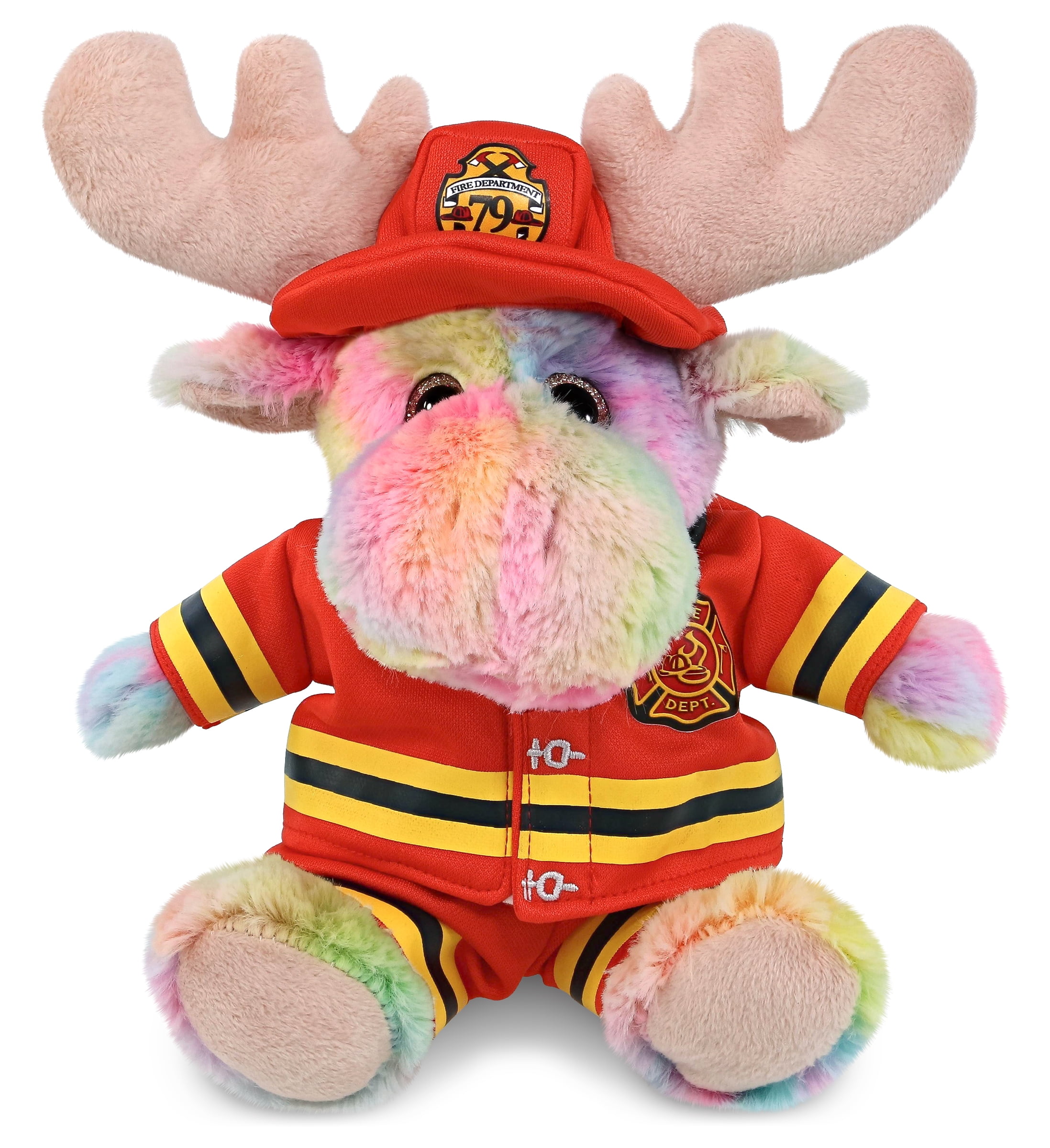 DolliBu Moose Firefighter Stuffed Animal - Rainbow Moose Fireman Toy ...