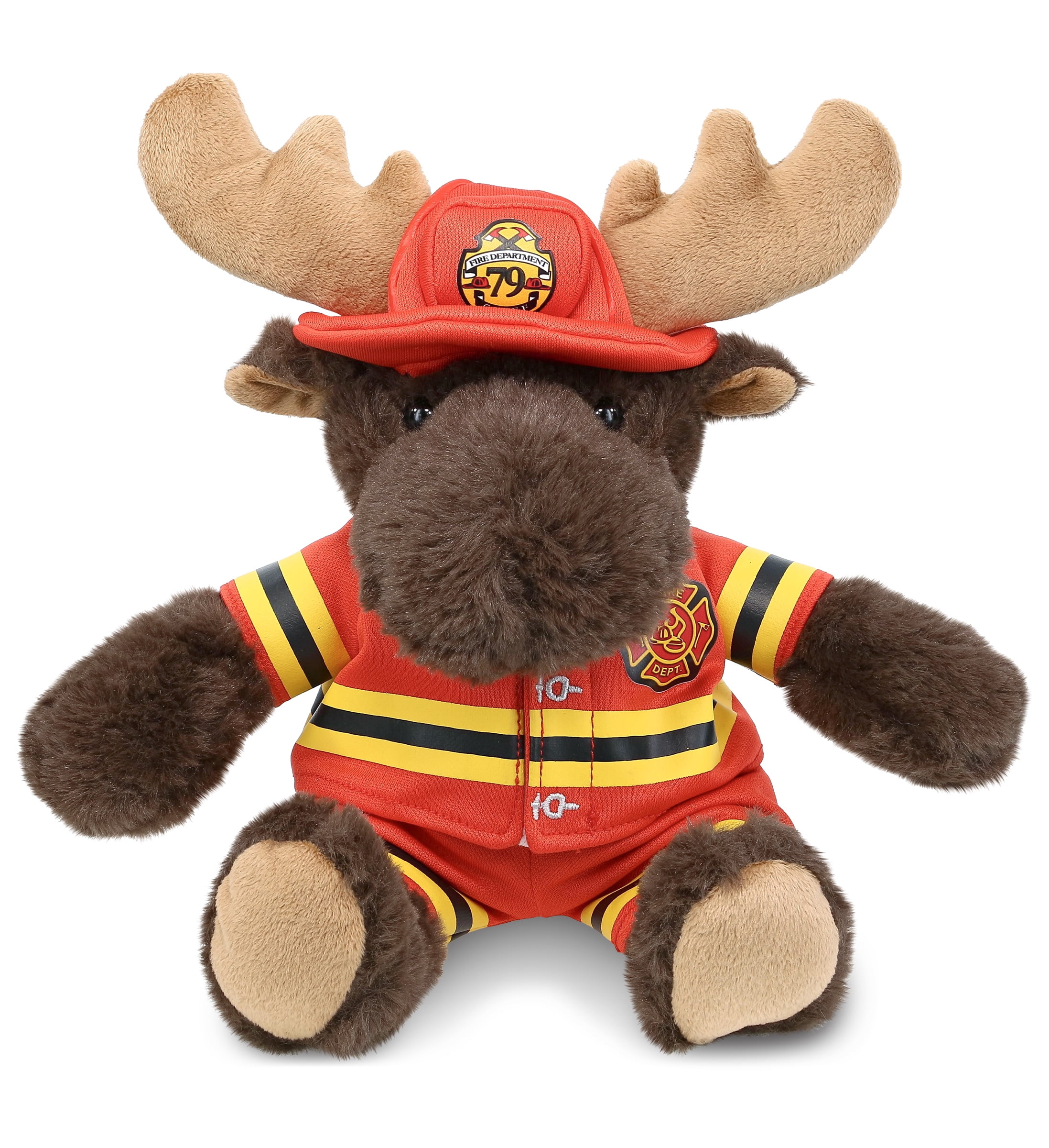 DolliBu Moose Firefighter Stuffed Animal - Moose with Red Plaid Hoodie ...
