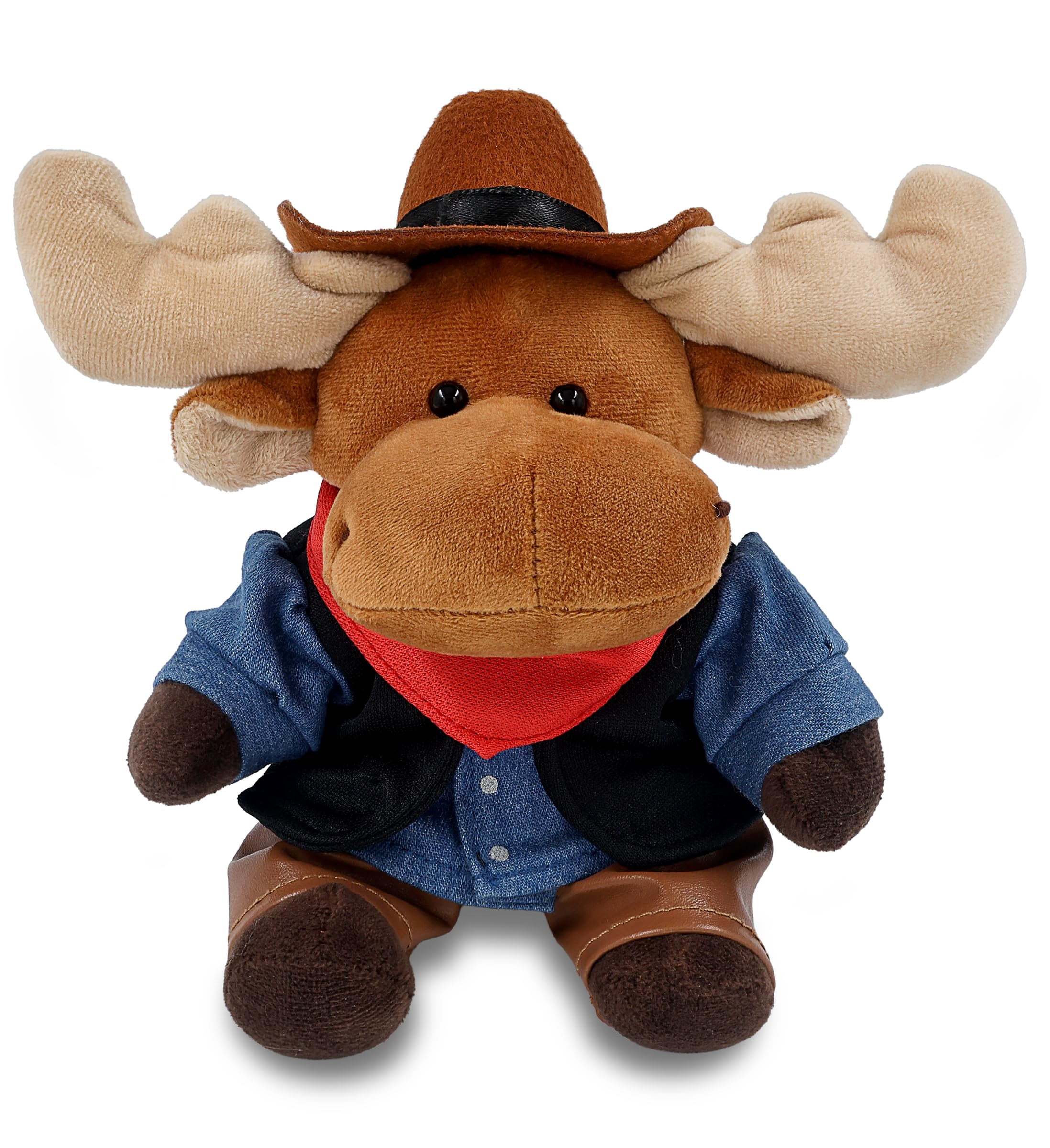 DolliBu Moose Stuffed Animal Cowboy Plush - Western-Themed Moose Plush ...